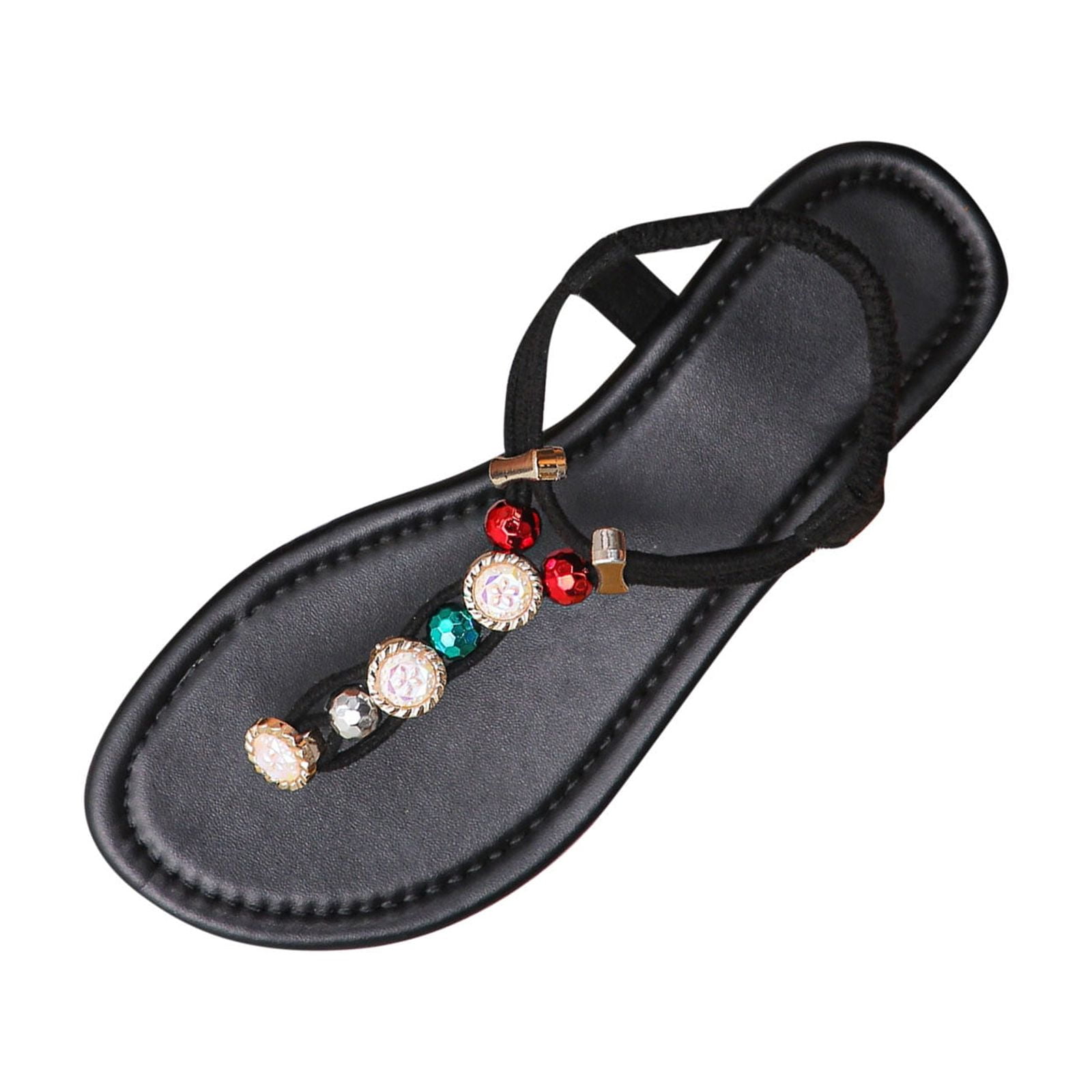 Summer Flip Flops With Bling for Women Strappy Slides Ankle Strap Open Toe Rhinestone Thong ...