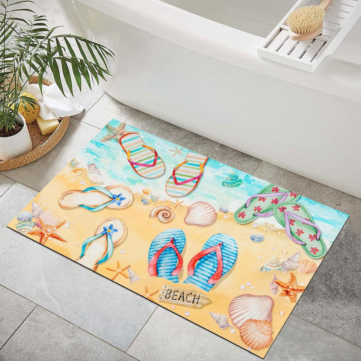 Summer Flip-flops Beach Door Mat, Outdoor Doormat, Non-Slip Welcome Mat ...