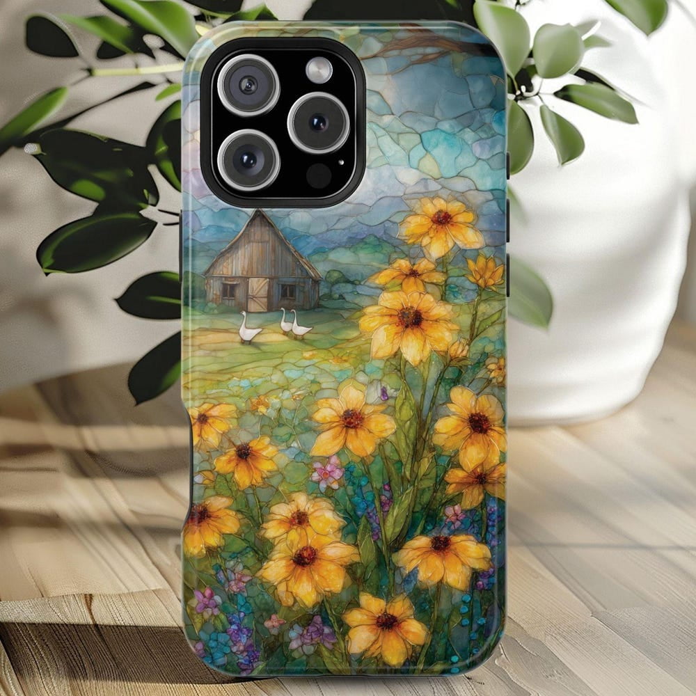 Summer Floral Black Eyed Susan Faux Stained Glass Farmhouse Protective ...