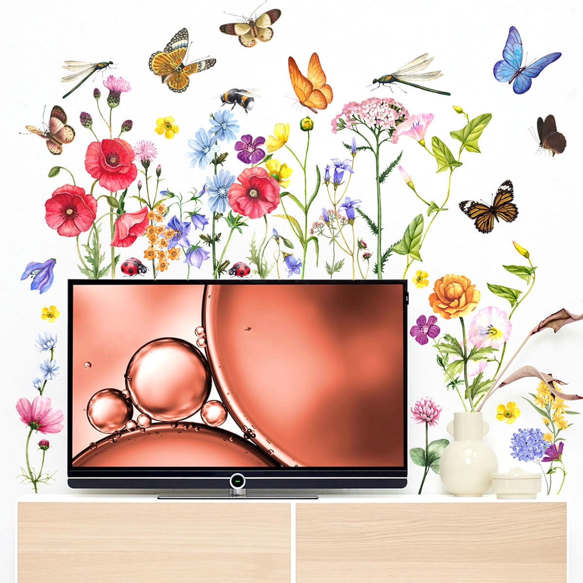 Summer Floral&Grass Wall Decal - Garden Flower Wall Decals-Floral ...