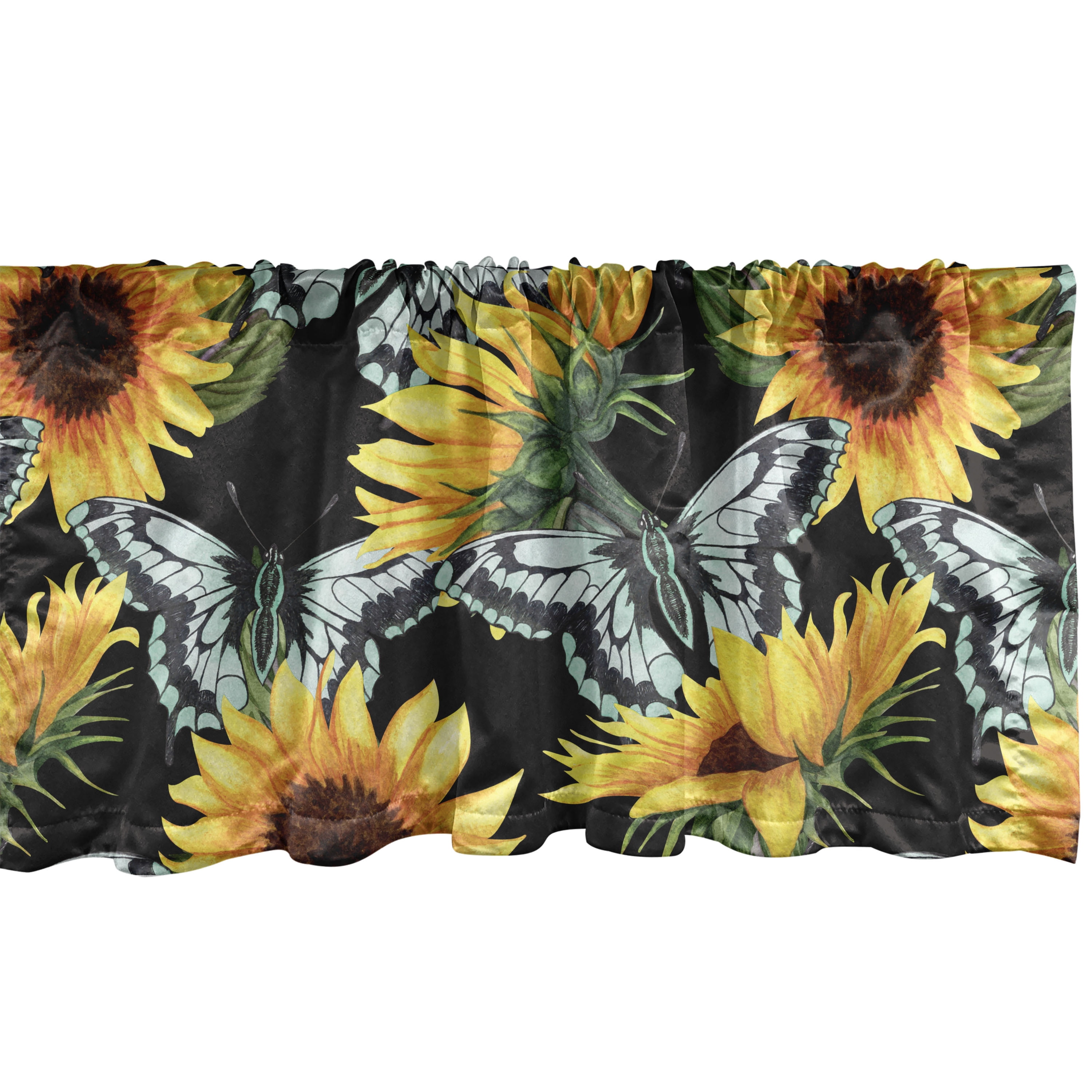 Summer Floral Window Valance, Vintage Design Sunflower with Butterfly ...