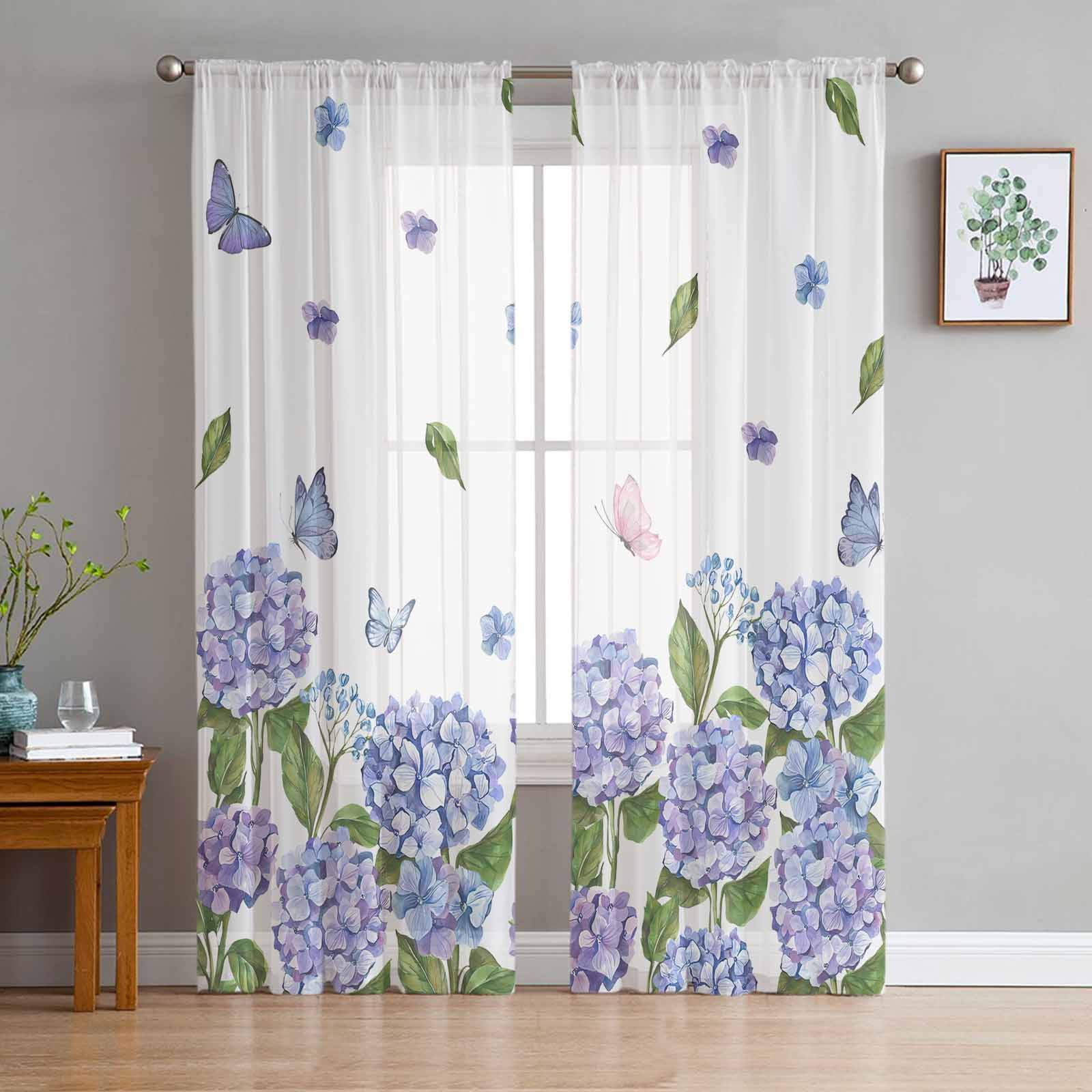 Summer Flower Hydrangea Sheer Curtain Living Room Drapes Home Bedroom ...