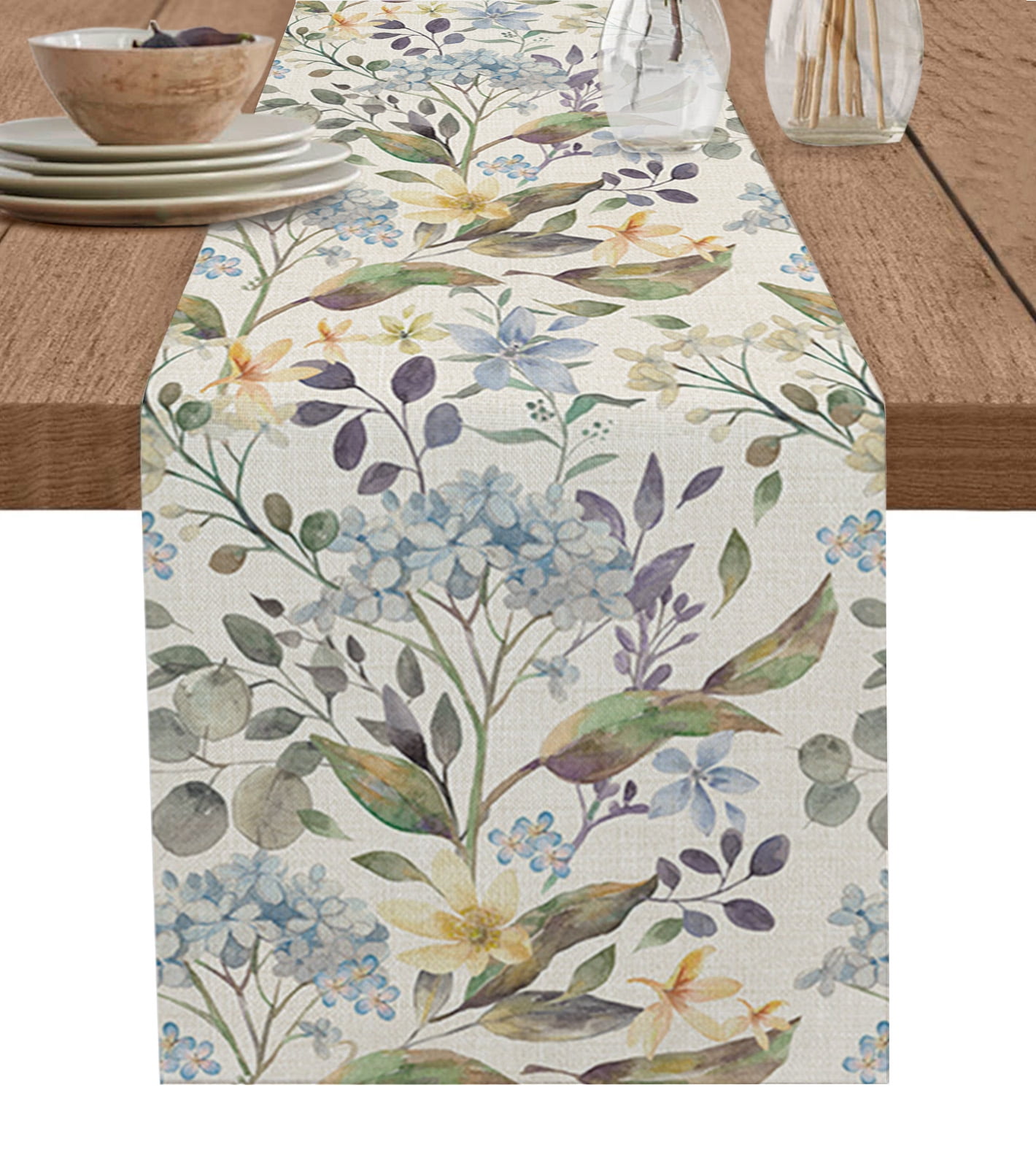 Summer Flower Hydrangea Table Runner Wedding Coffee Table Cover r ...