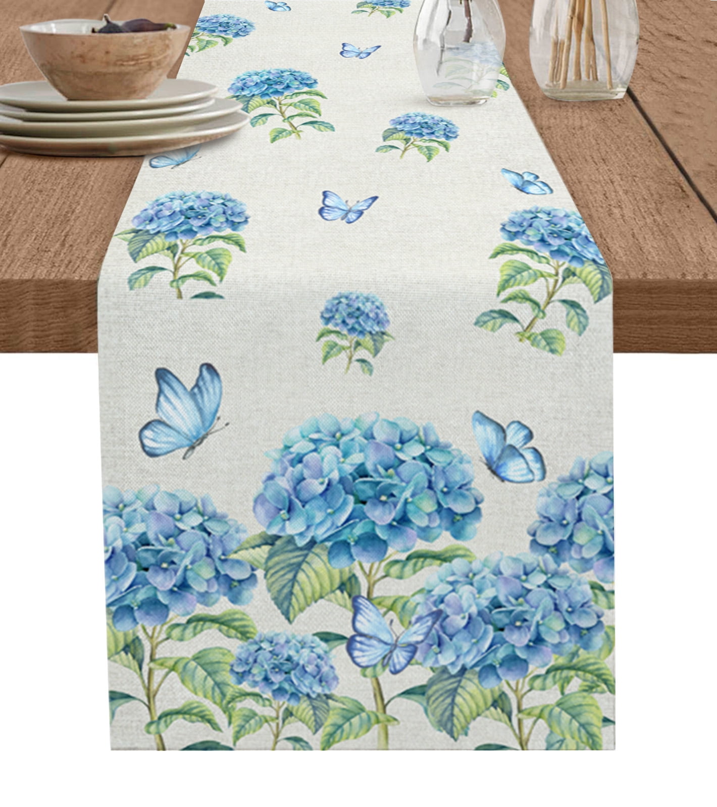 Summer Flower Hydrangea Table Runner Wedding Coffee Table Cover r ...