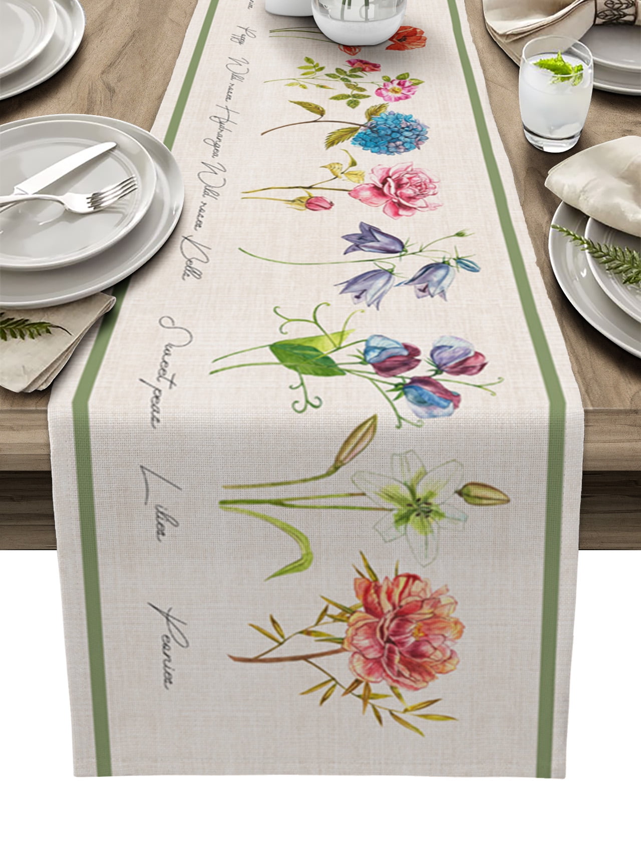 Summer Flower Plant Table Runner Modern Party Dining Table Runner ...