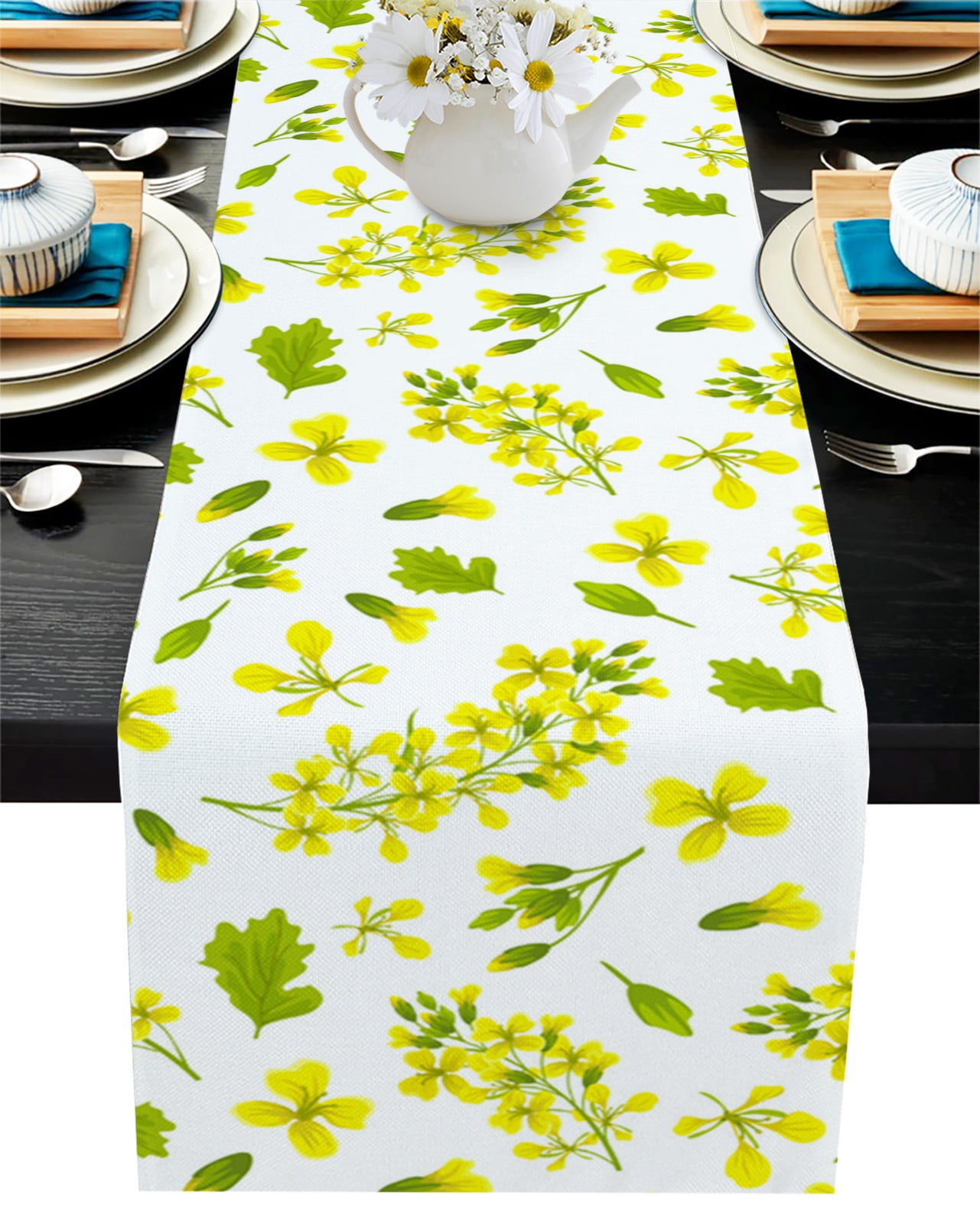 Summer Flower Plant Table Runner Modern Party Dining Table Runner ...