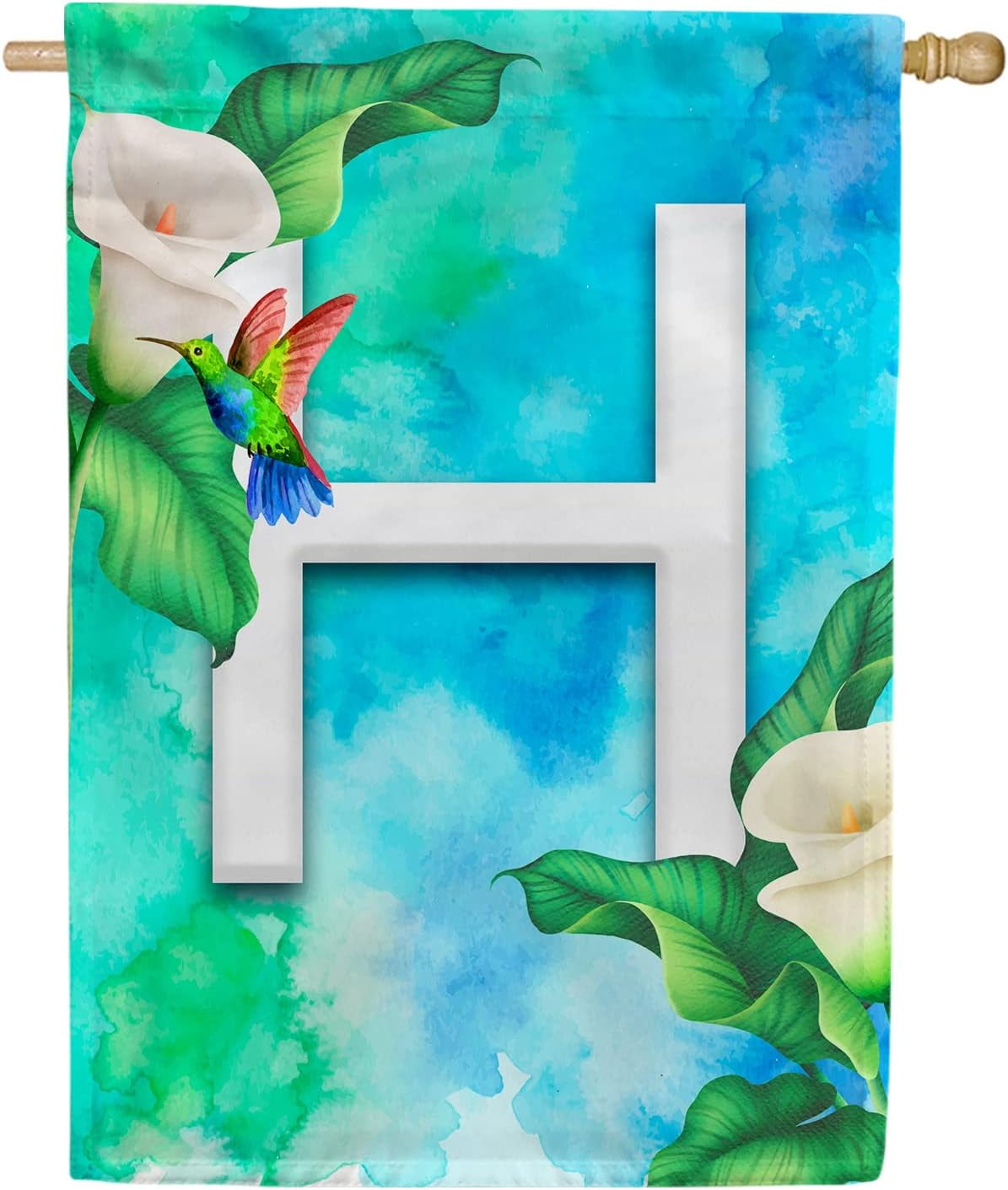 Summer Flowers Birds Monogram House Flag Letter H Hummingbird Calla ...