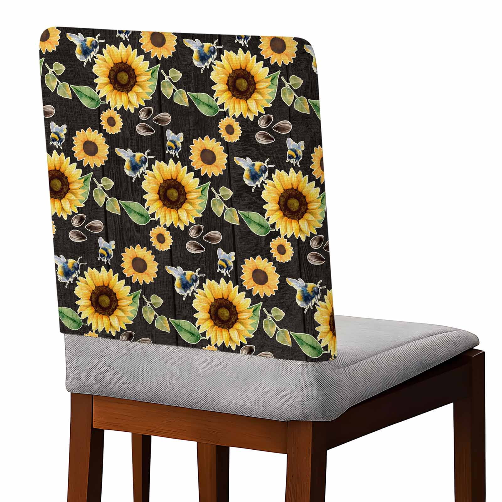 Summer Flowers Chair Covers Set of 1 Watercolor Sunflower Seeds Cute ...