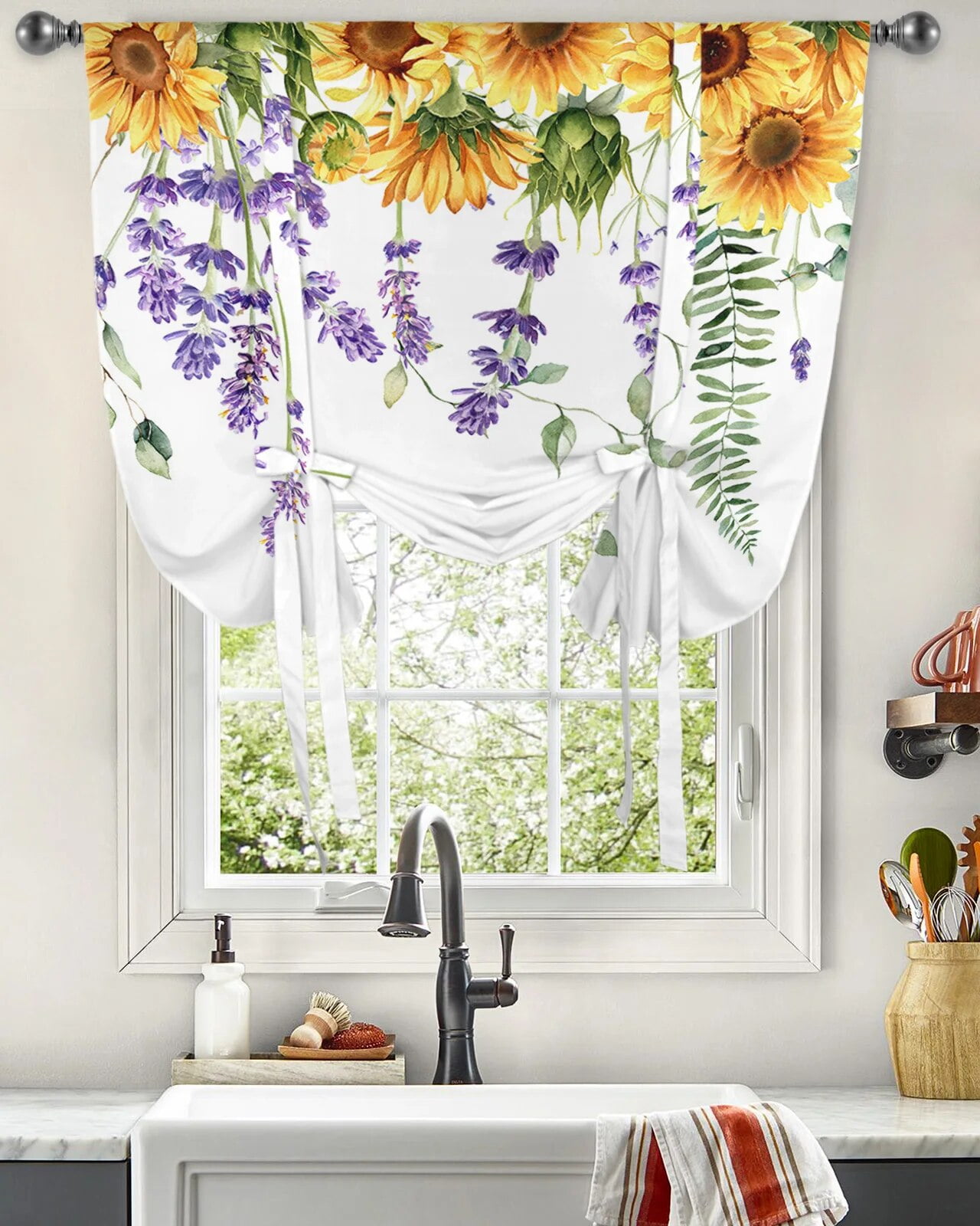 Summer Flowers Eucalyptus Lavender Window Curtain for Living Room Home ...