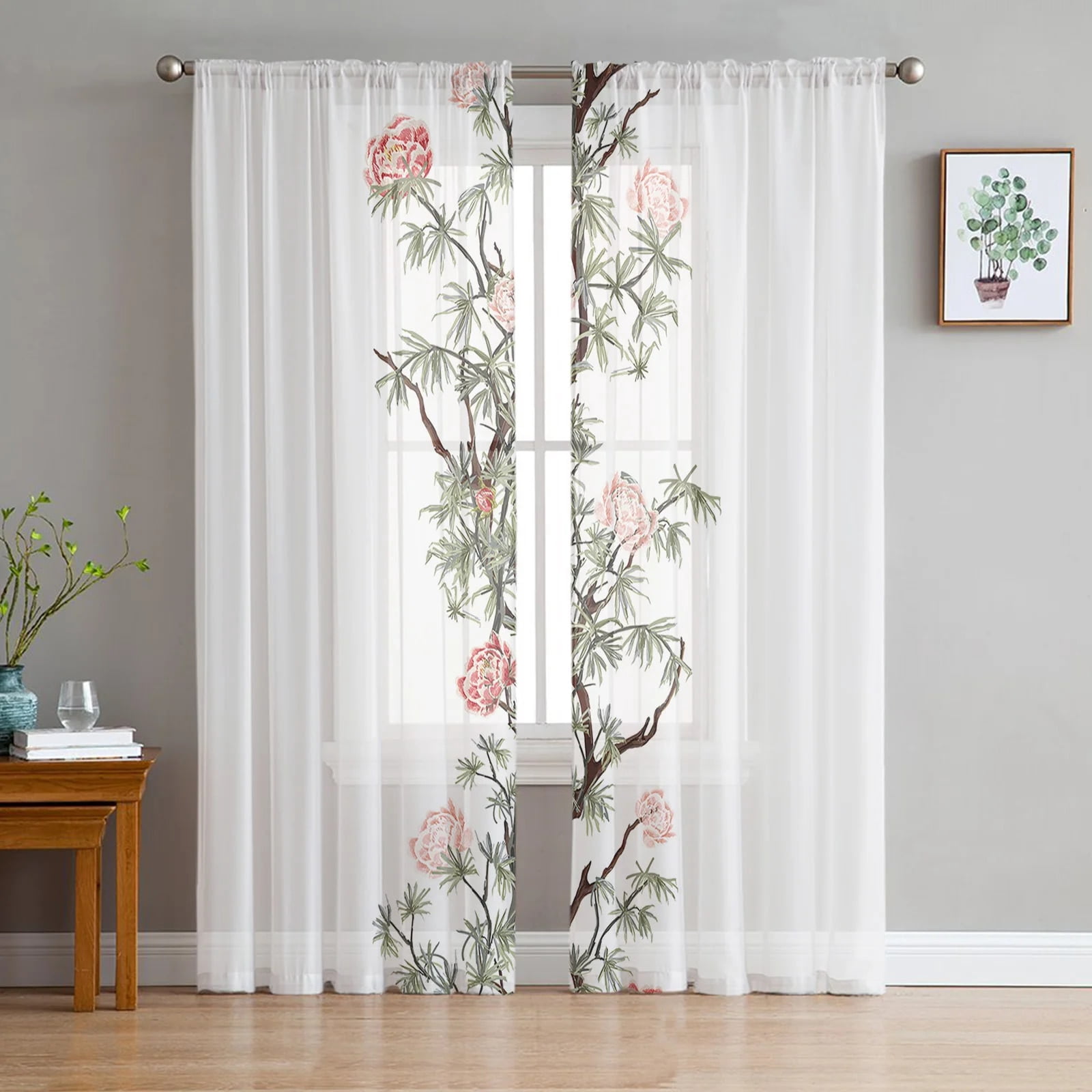 Summer Flowers Leaves Vines Sheer Window Curtains for Living Room ...