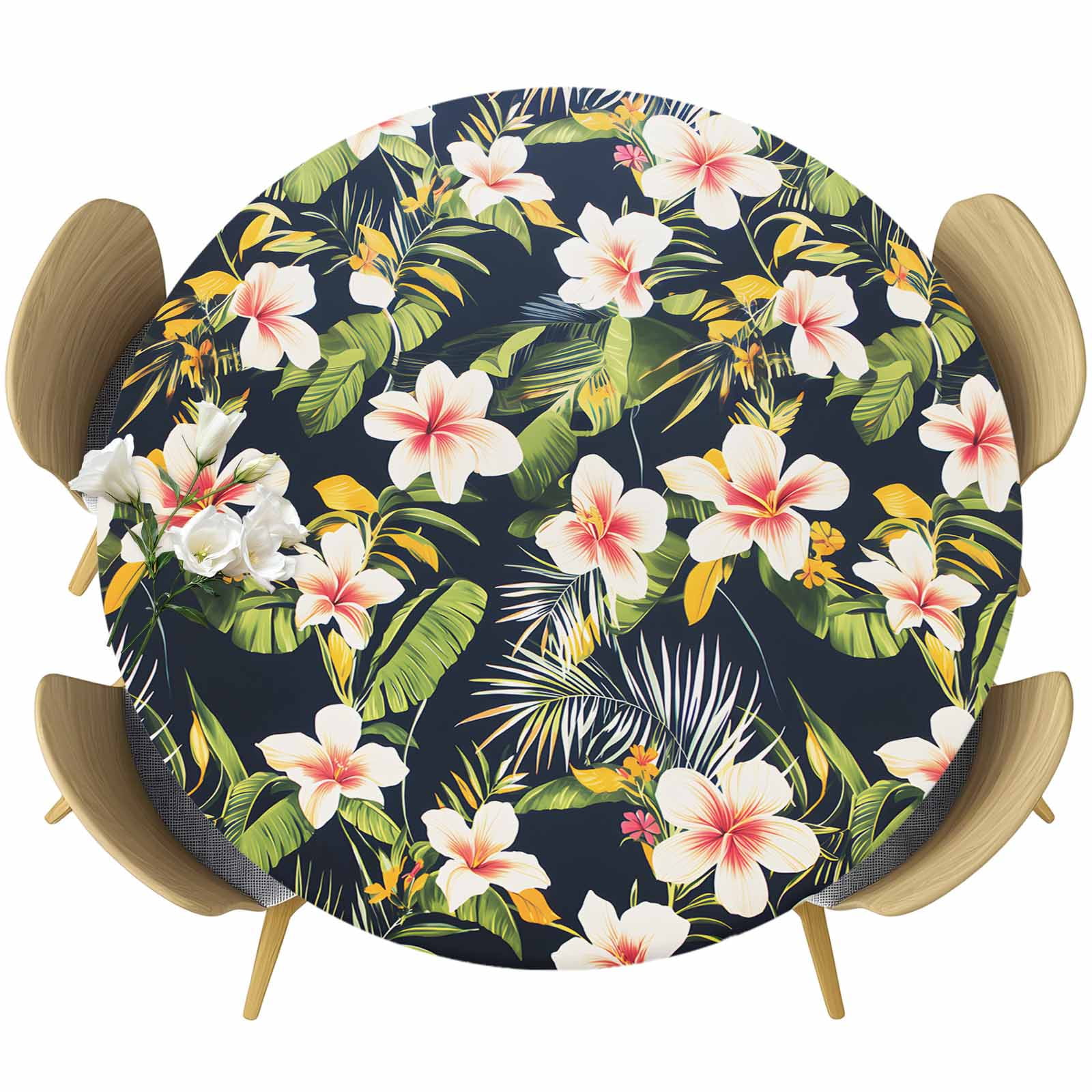 Summer Flowers Round Tablecloth 55-60 Inch Round Fitted Table Cloth ...