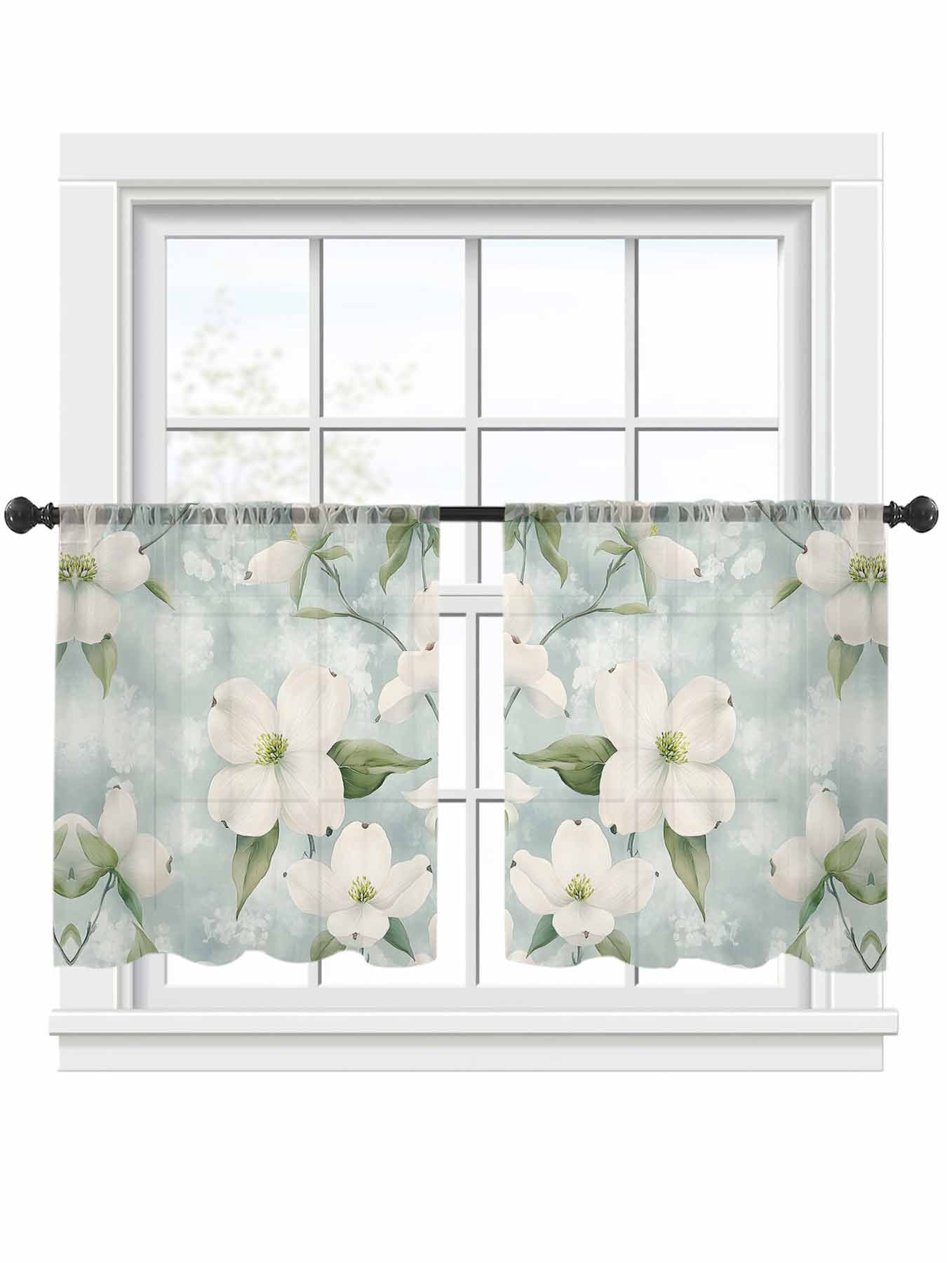 Summer Flowers Sheer Curtains 2 Panels Set Gardenia Floral Modern ...