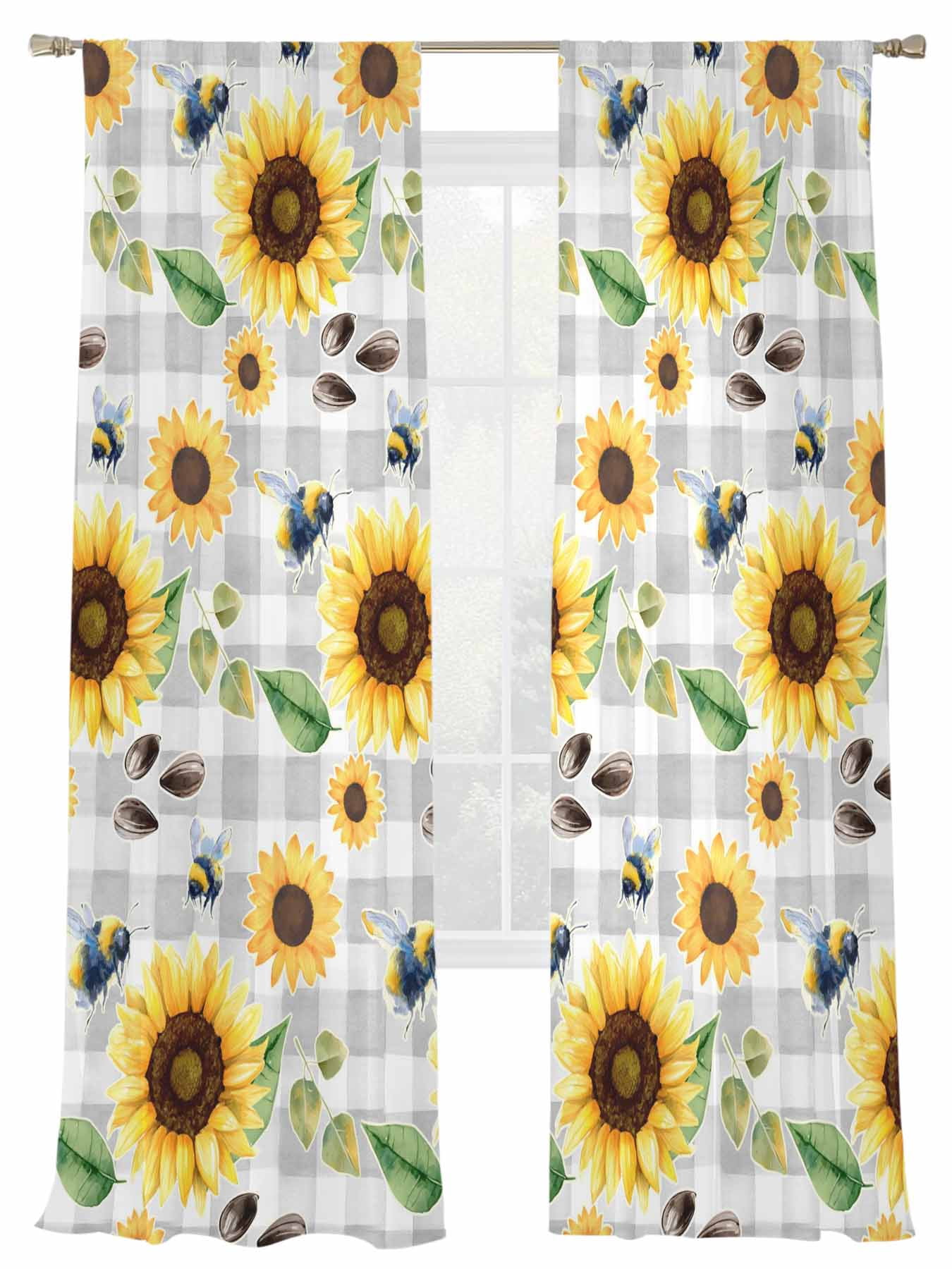 Summer Flowers Sheer Curtains 2 Panels Set Yellow Sunflower Seed Fanny ...