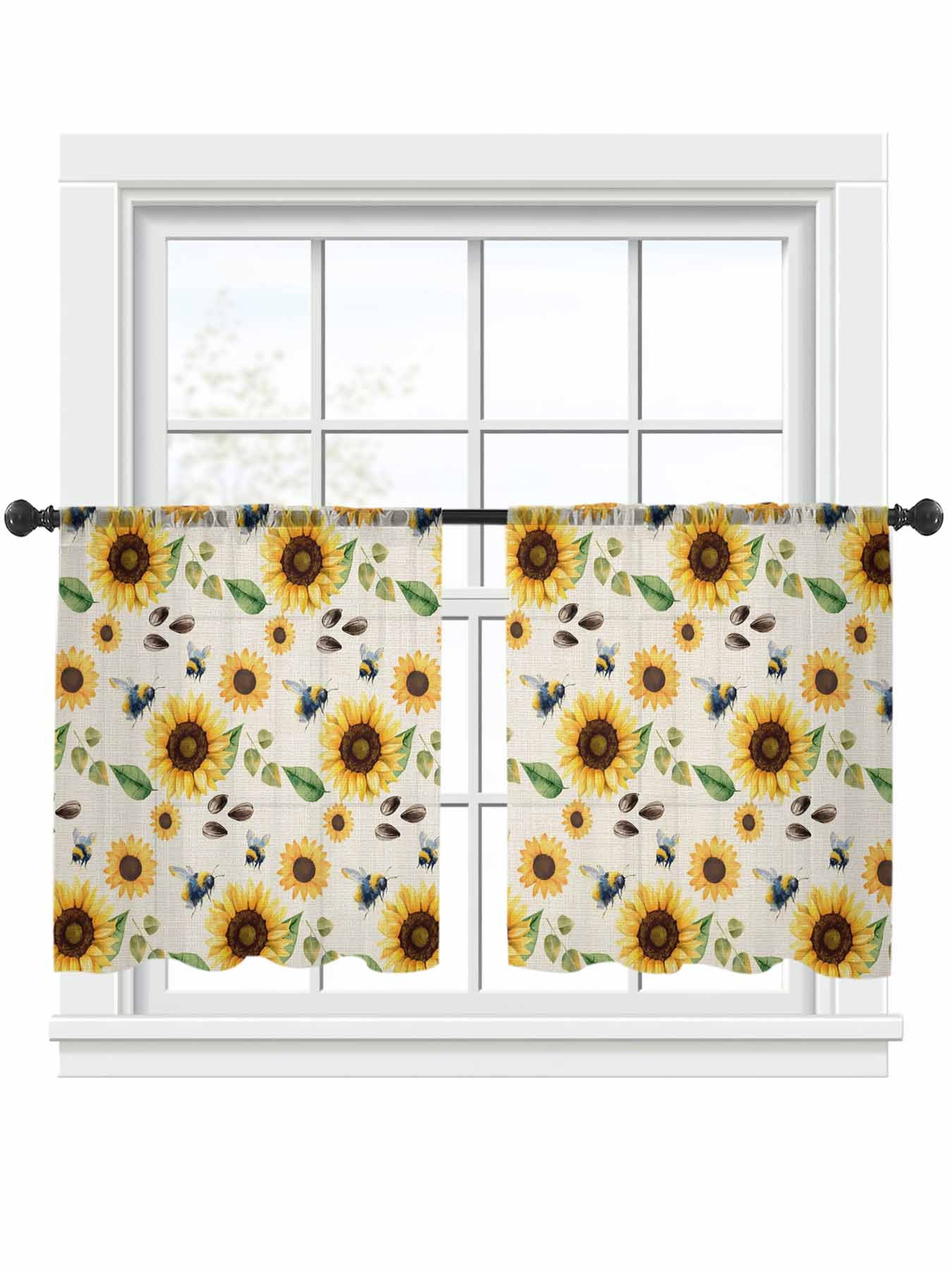 Summer Flowers Sheer Curtains 2 Panels Set Yellow Sunflower Seed Fanny ...