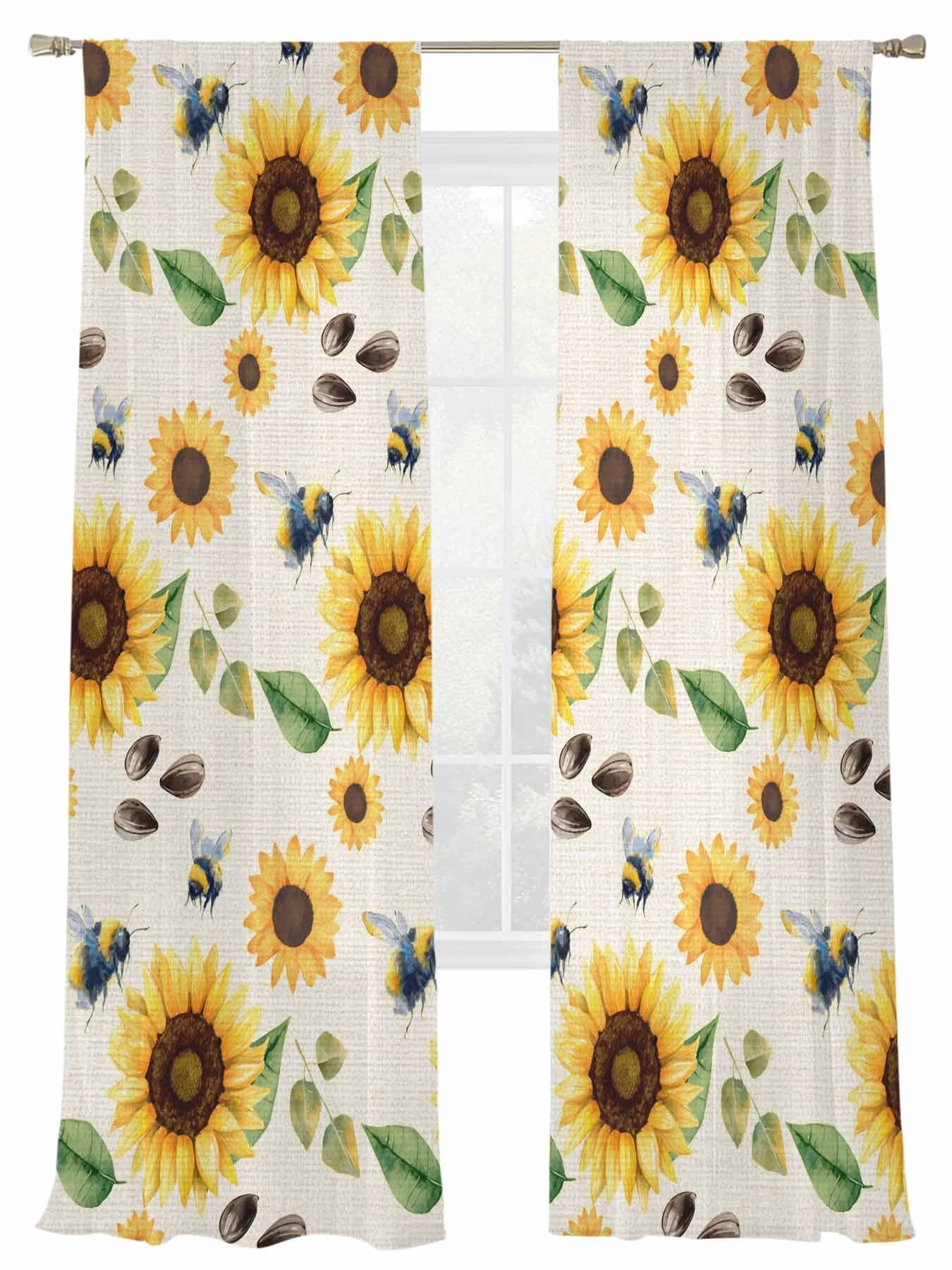Summer Flowers Sheer Curtains 2 Panels Set Yellow Sunflower Seed Fanny ...