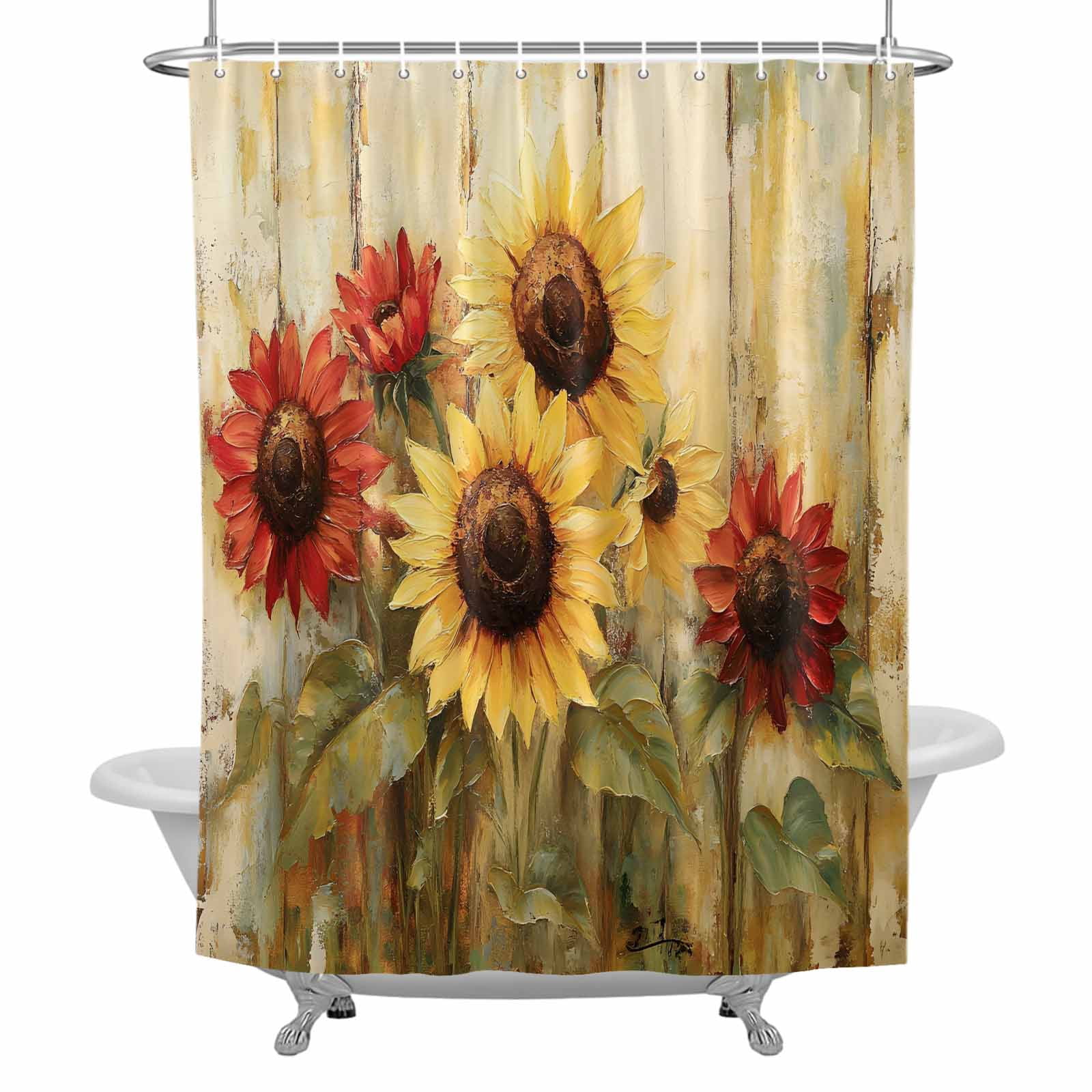 Summer Flowers Shower Curtain for Bathroom, Retro Watercolor Yellow Red ...