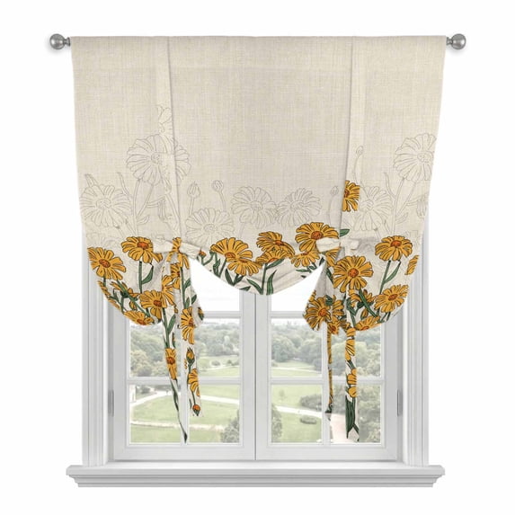 Summer Flowers Tie Up Curtain for Window, Yellow Chrysanthemum ...