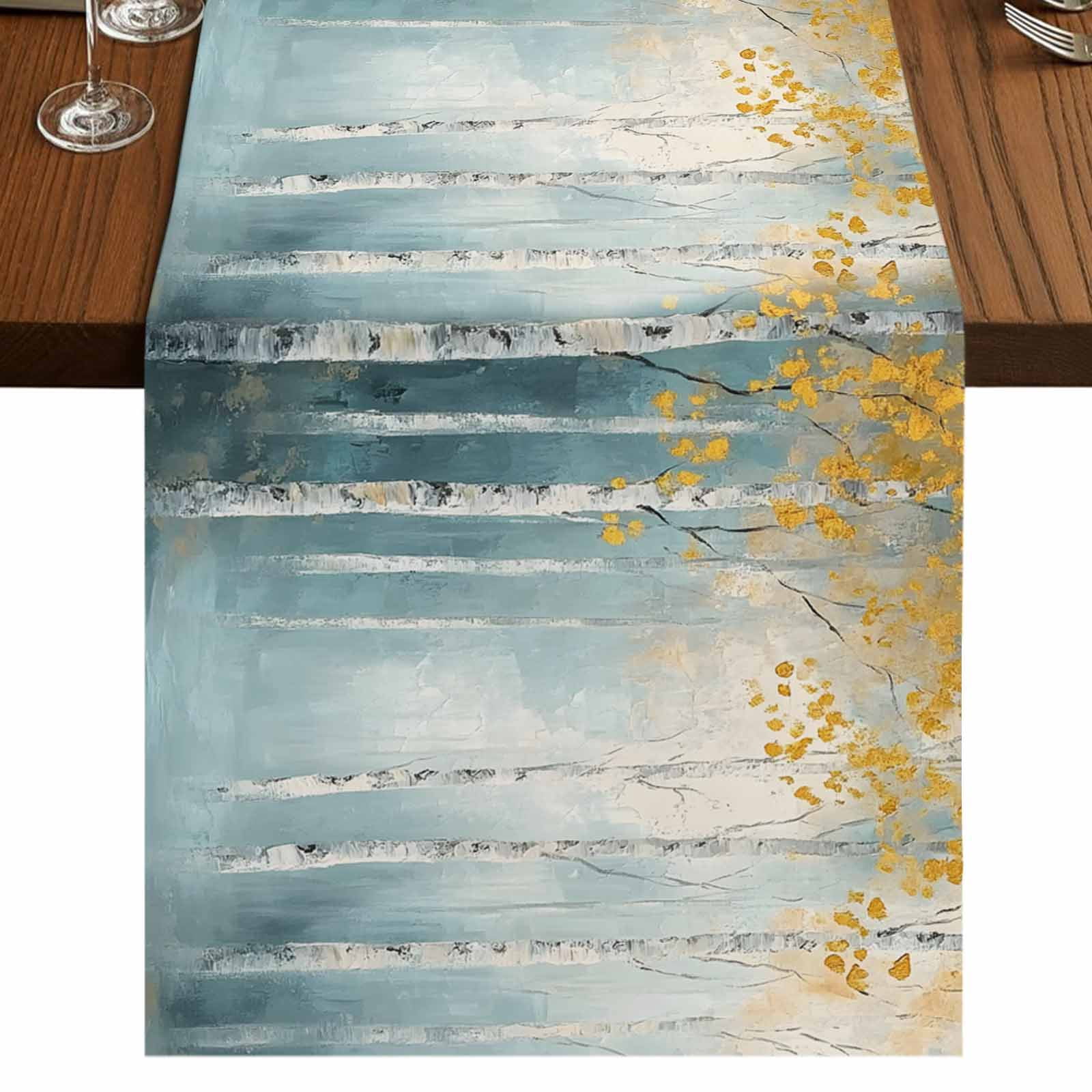 Summer Forest 60 Inch Table Runner, Tree Branch Watercolor Oil Painted ...