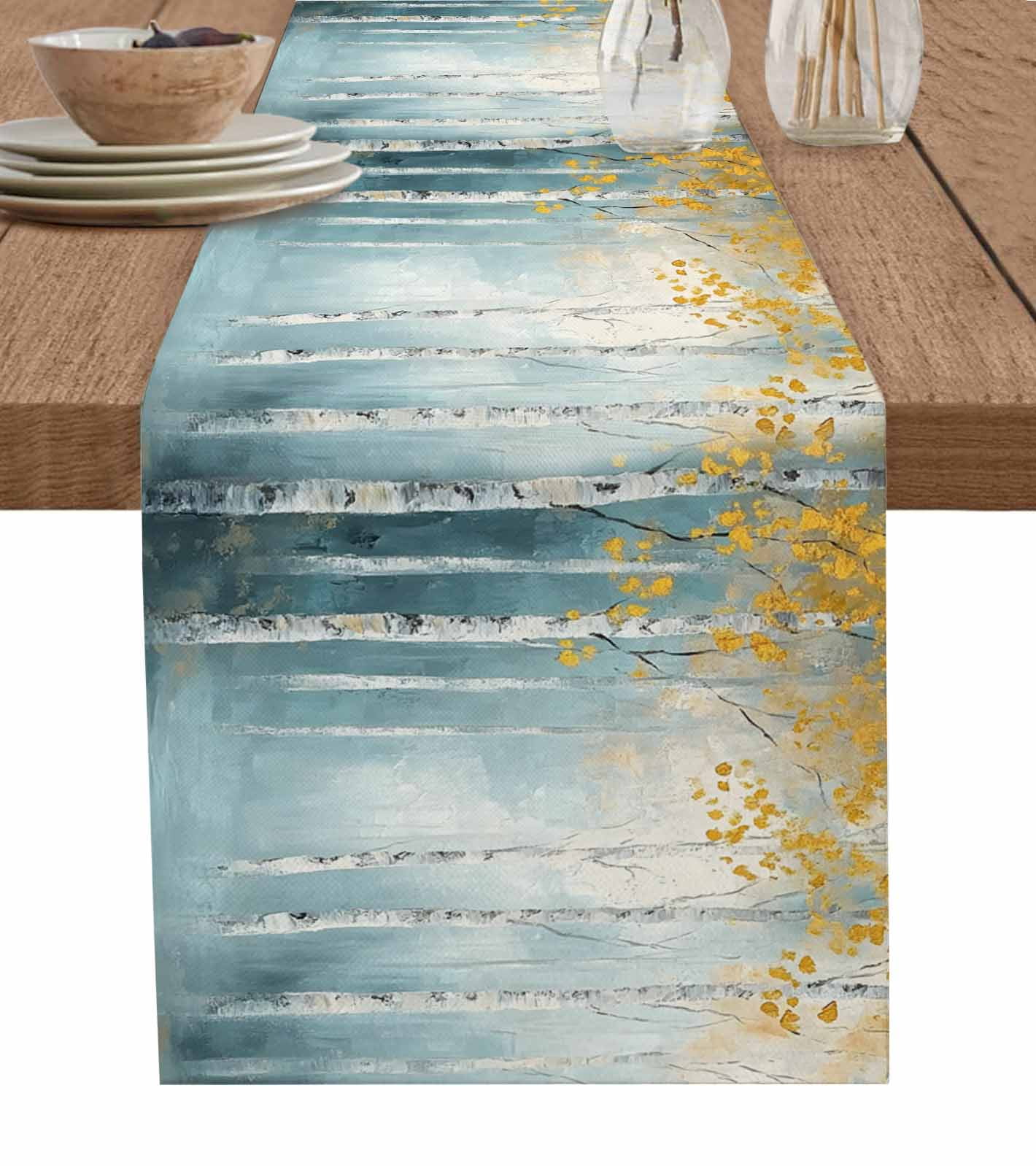 Summer Forest Burlap Cotton Table Runner 13x108 Inches Long, Tree ...