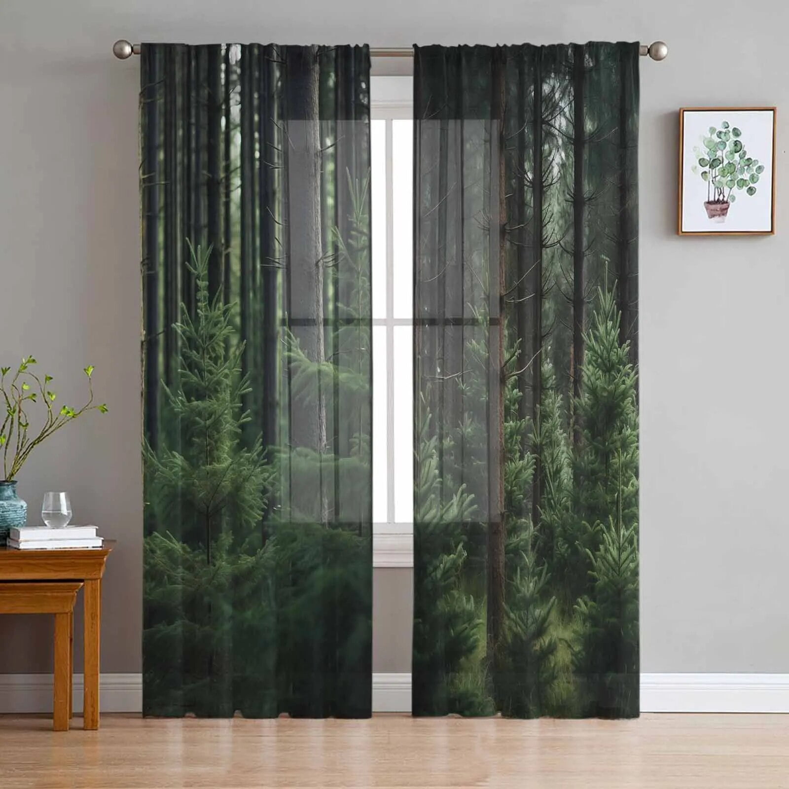 Summer Forest Pine Trees Tulle Curtain for Living Room Bedroom Window ...