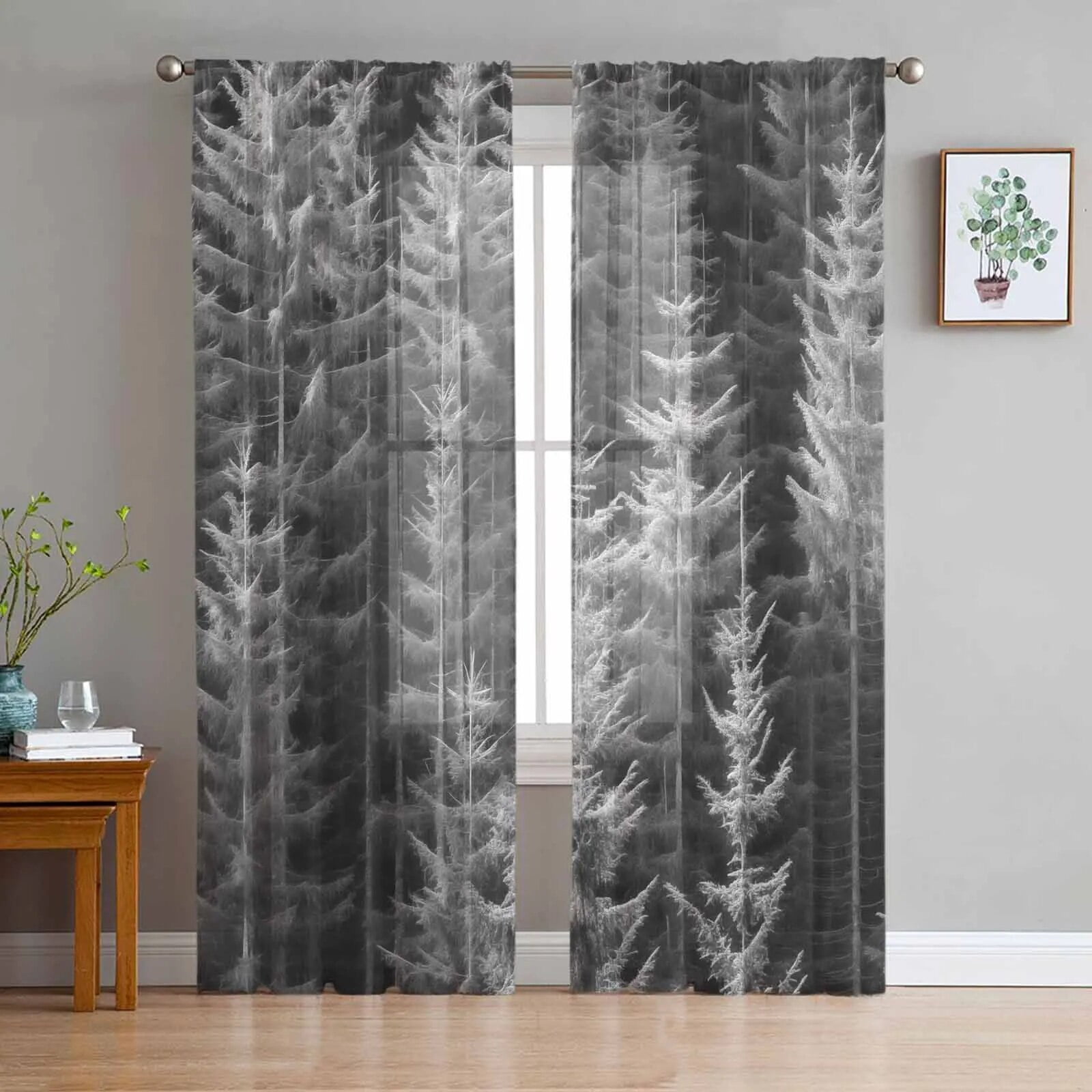 Summer Forest Pine Trees Tulle Curtains for Living Room Bedroom Modern ...