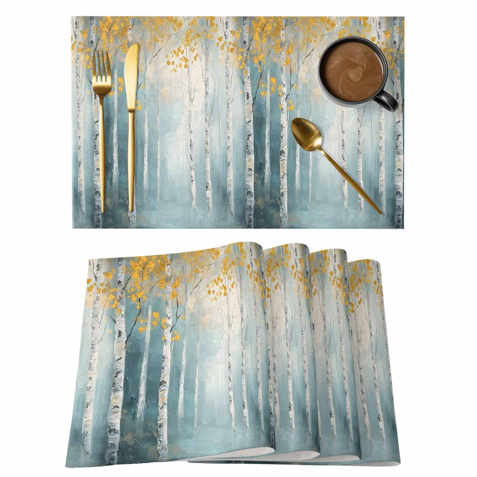 Summer Forest Placemats Set of 8 Tree Branch Watercolor Oil Painted ...