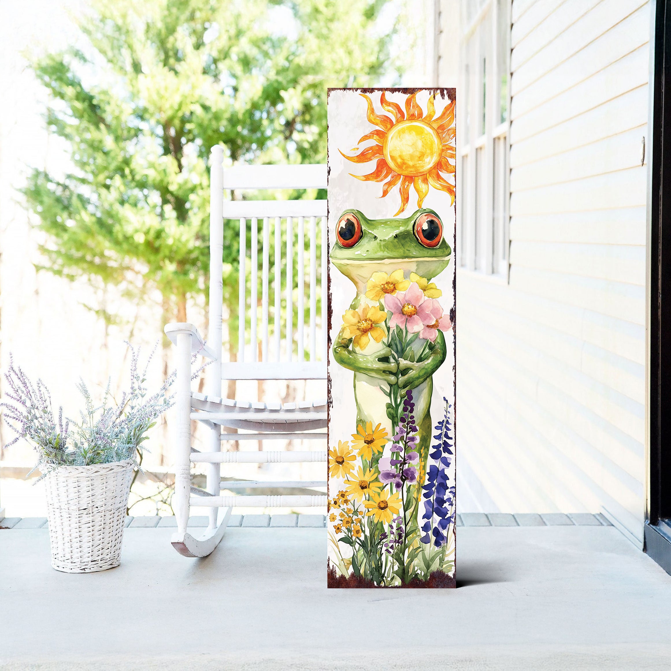 Summer Frog Porch Sign | Wildflower Garden Design | Pet-Friendly Decor ...