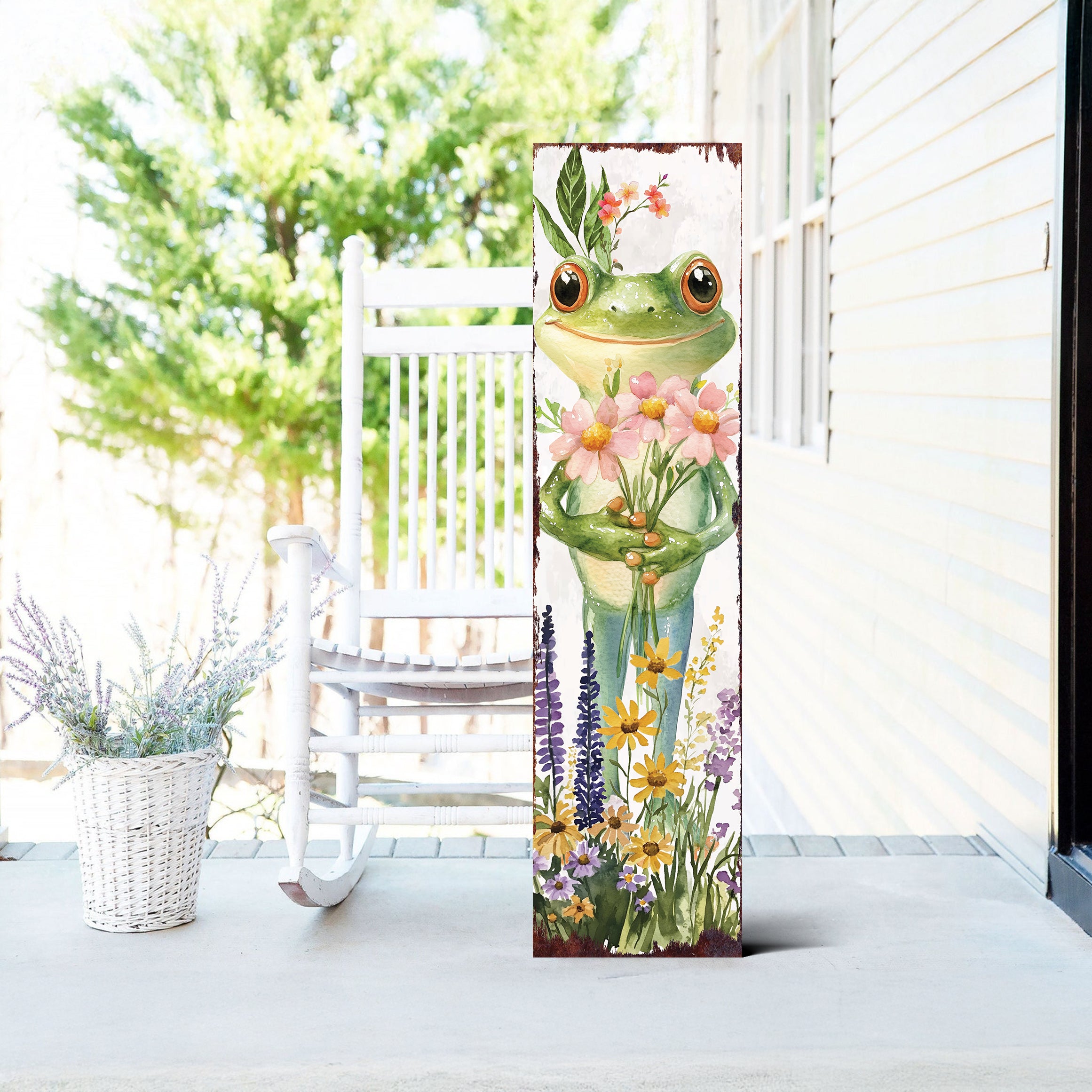 Summer Frog Porch Sign | Wildflower Garden Design | Pet-Friendly Decor ...