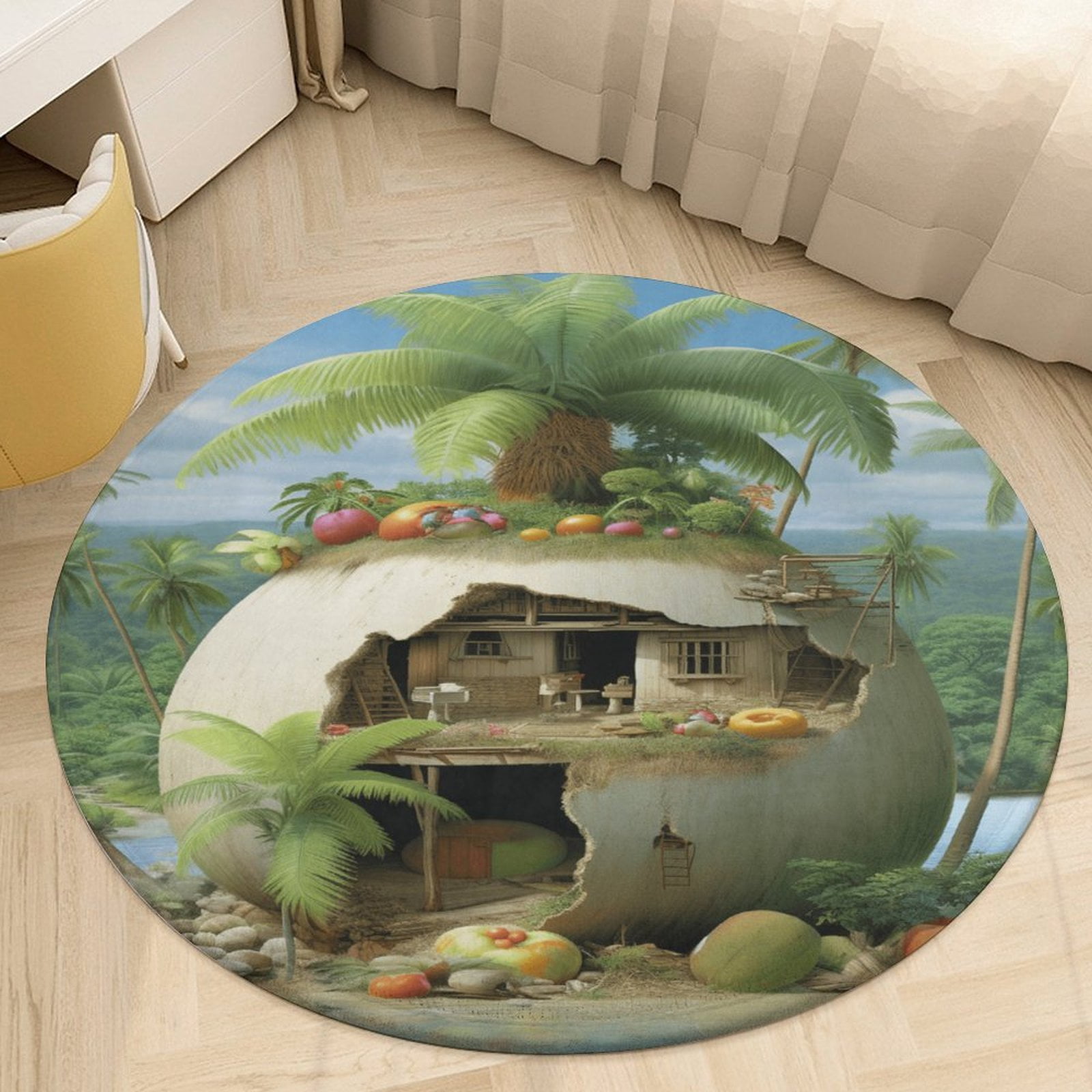 Summer Fruit Kingdom Round Rugs -Washable Non-Slip Small Round Area Rug ...