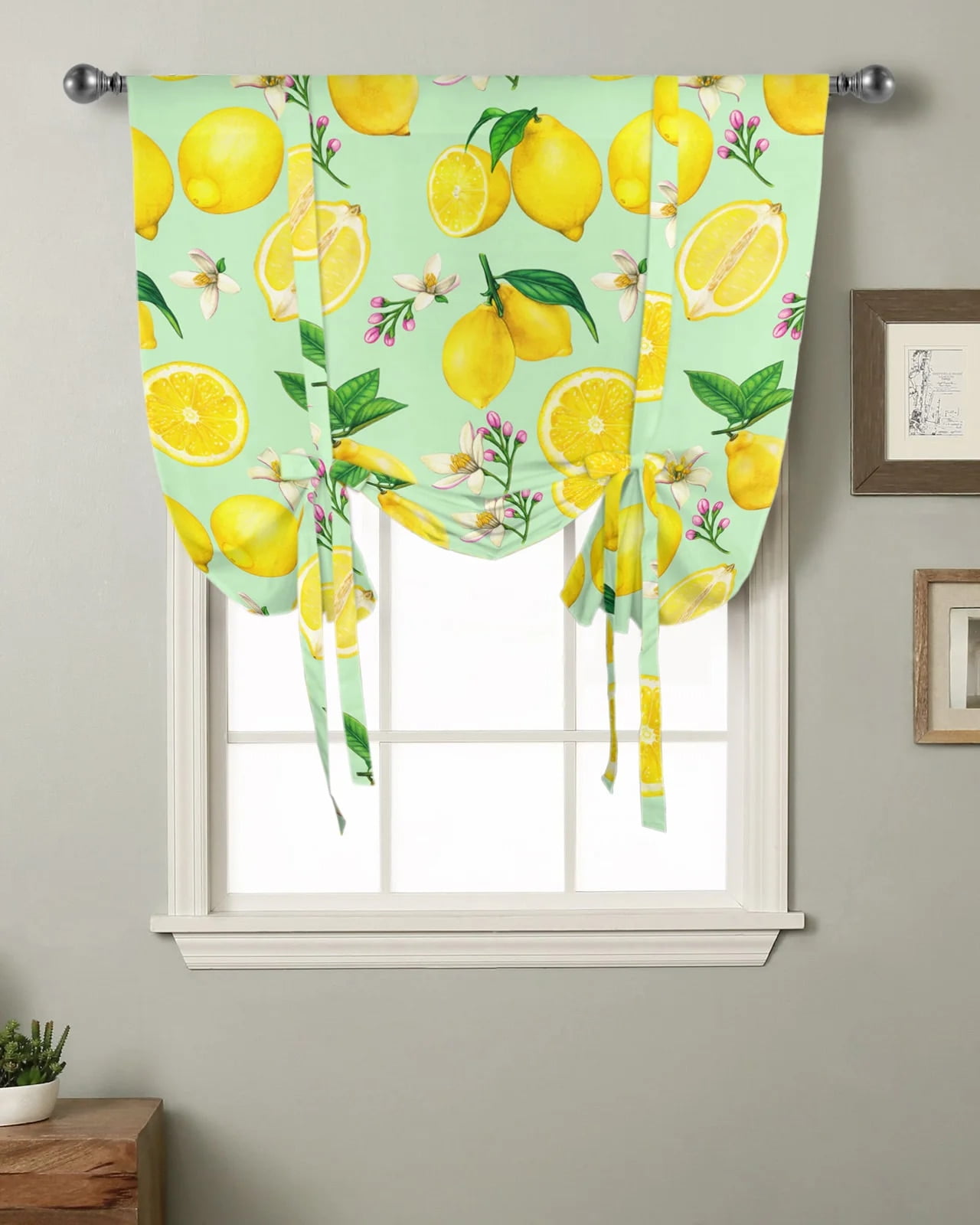 Summer Fruit Lemon Flower Kitchen Short Window Curtain Rod Pocket ...