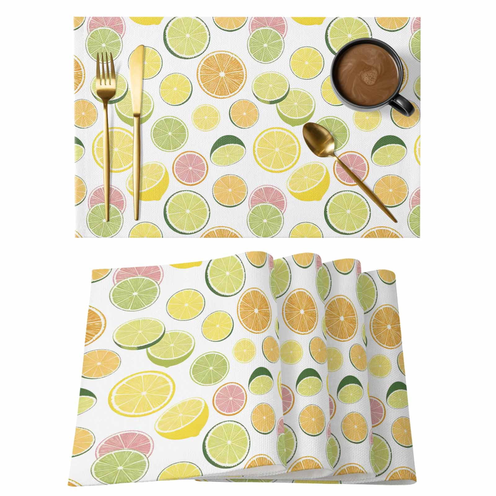 Summer Fruit Placemats Set of 1, Watercolor Orange Lemon Farmhouse ...