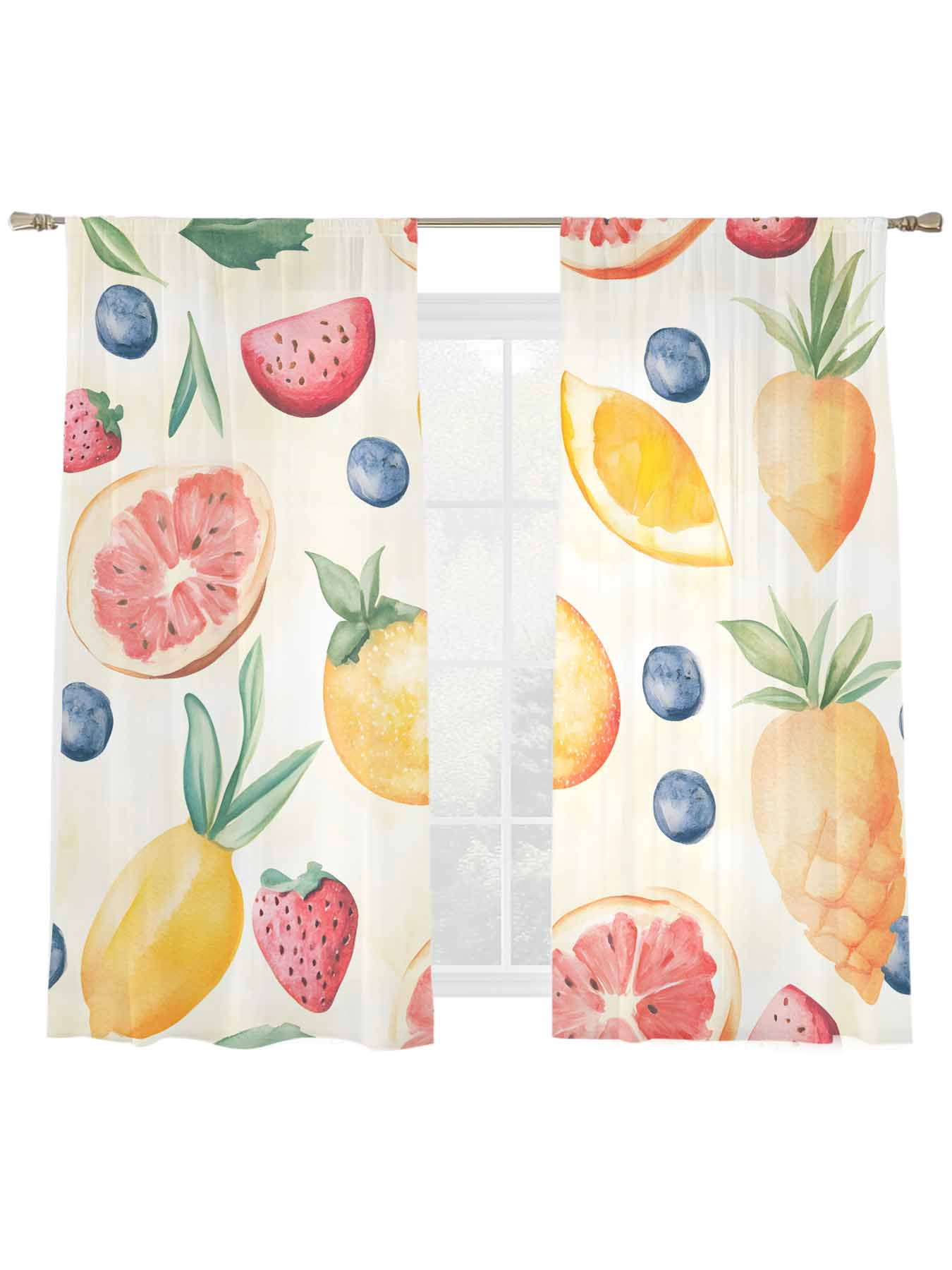 Summer Fruit Sheer Curtains 2 Panels Set Carrots Grapefruit Blueberry ...