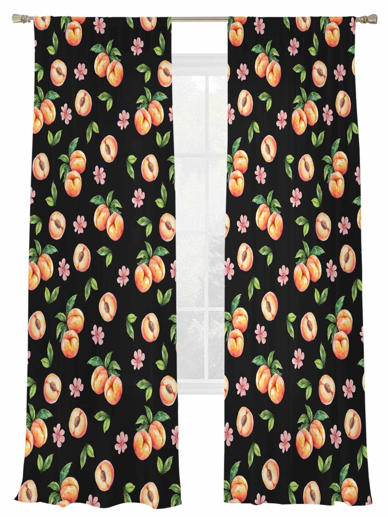 Summer Fruit Sheer Curtains 2 Panels Set Peaches Pink Flower Black ...