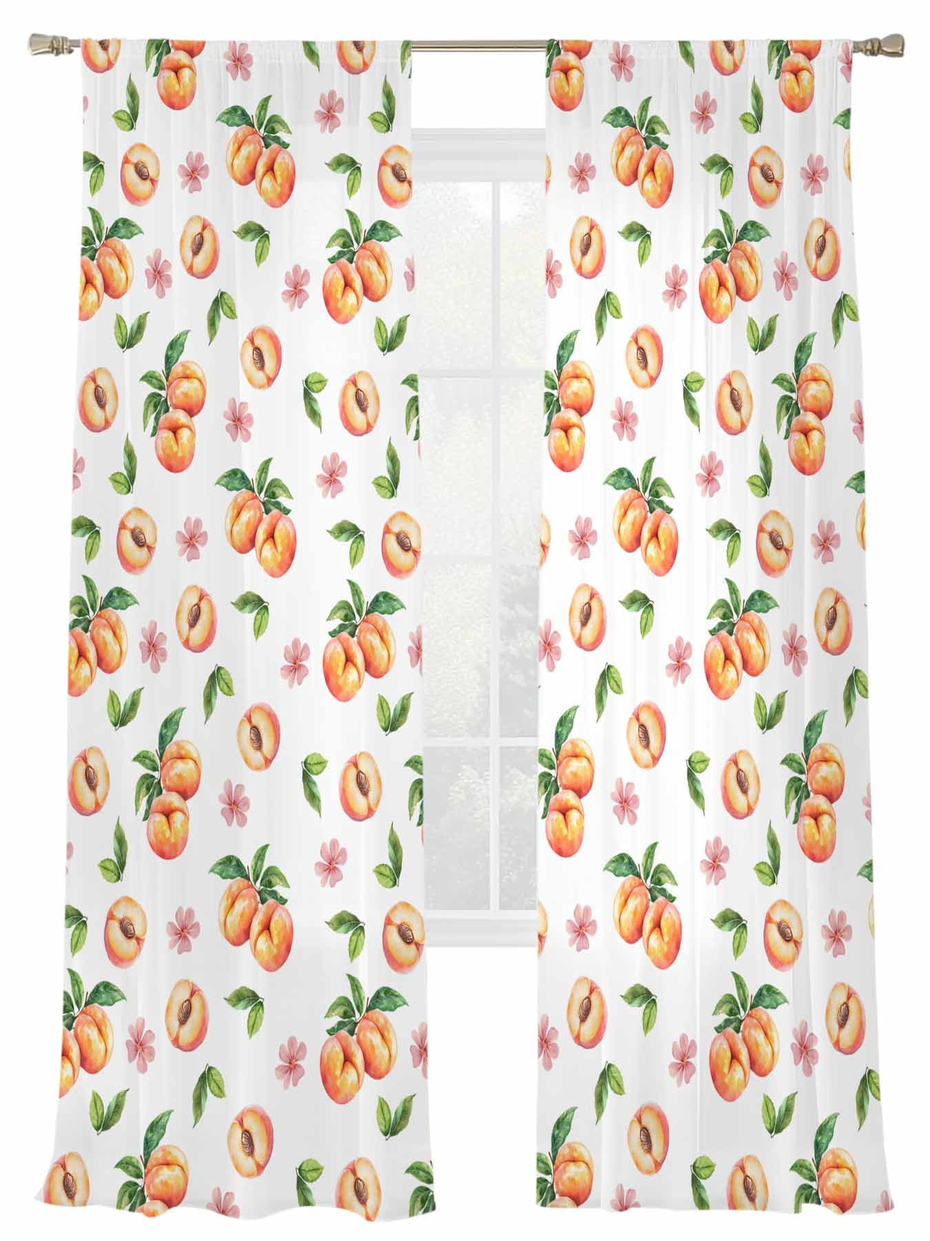 Summer Fruit Sheer Curtains 2 Panels Set Peaches Pink Flower White ...