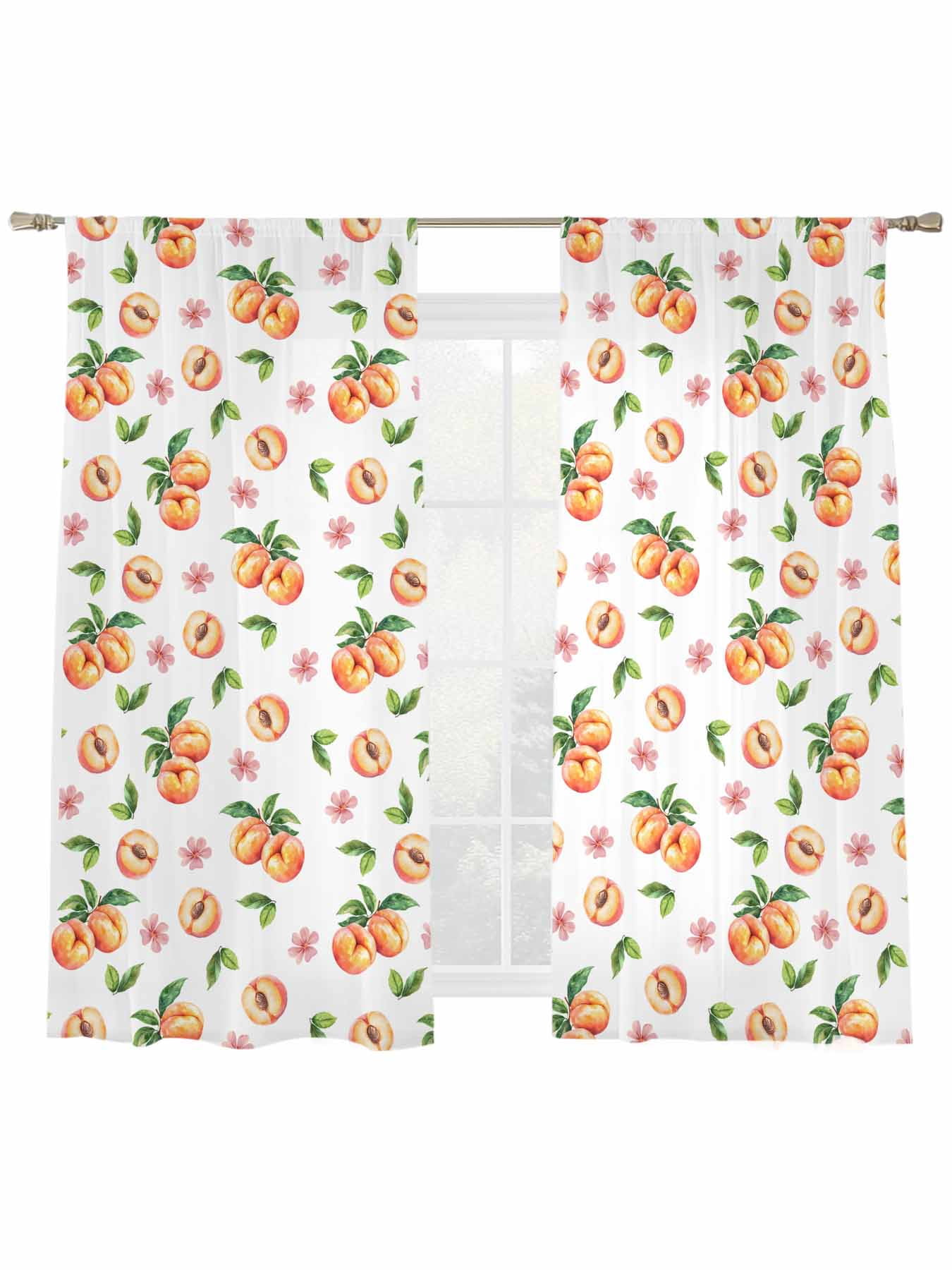 Summer Fruit Sheer Curtains 2 Panels Set Peaches Pink Flower White ...