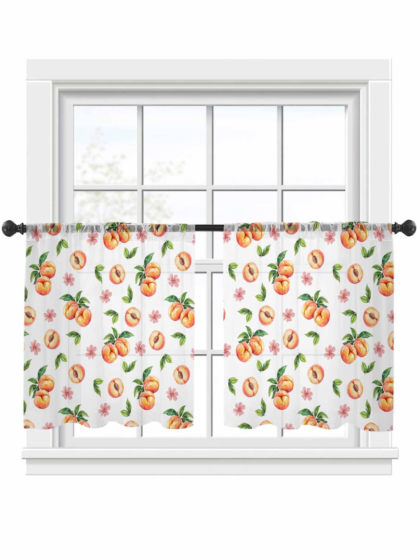 Summer Fruit Sheer Curtains 2 Panels Set Peaches Pink Flower White ...