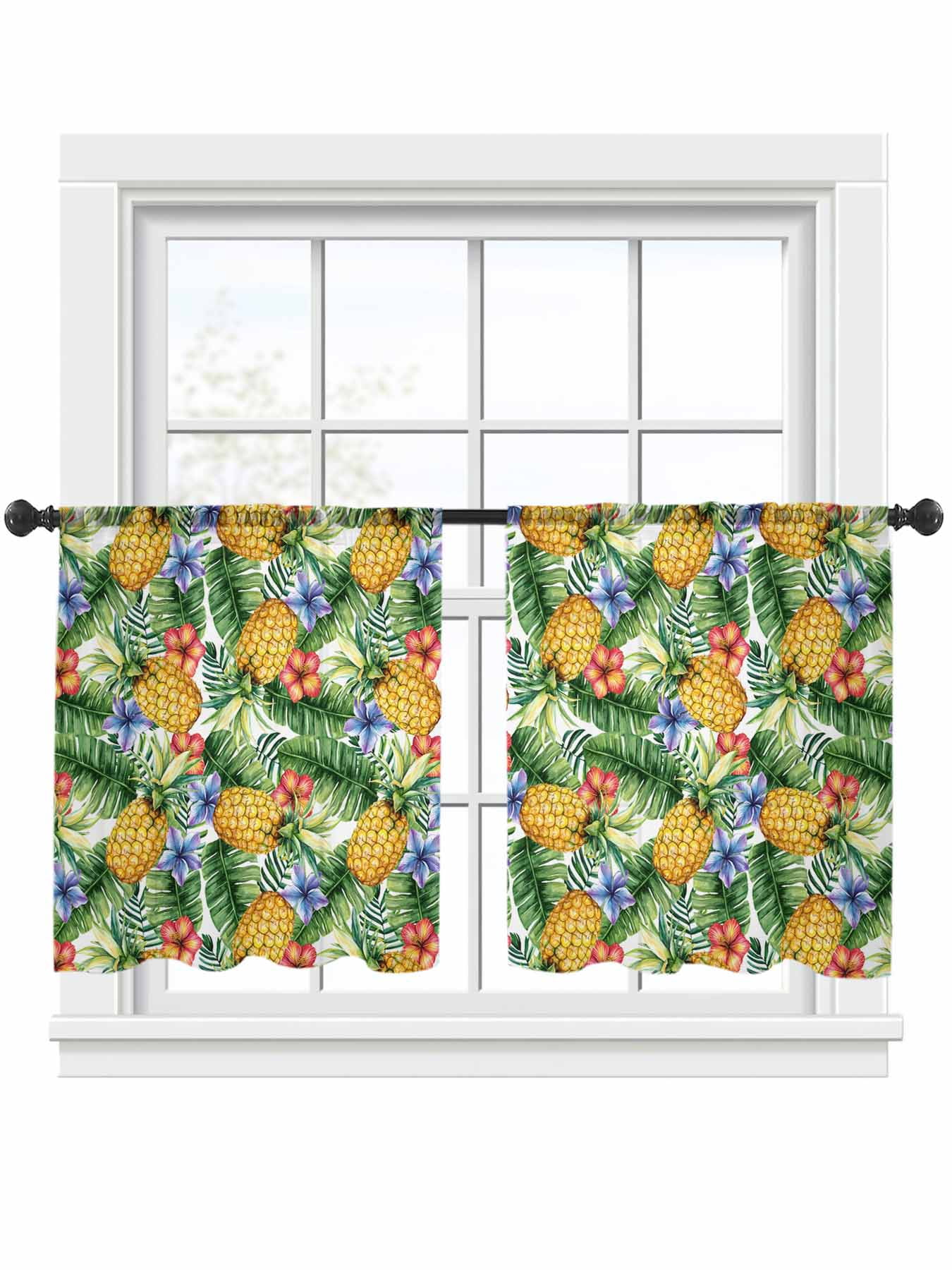 Summer Fruit Sheer Curtains 2 Panels Set Purple Flowers Tropical Plants ...
