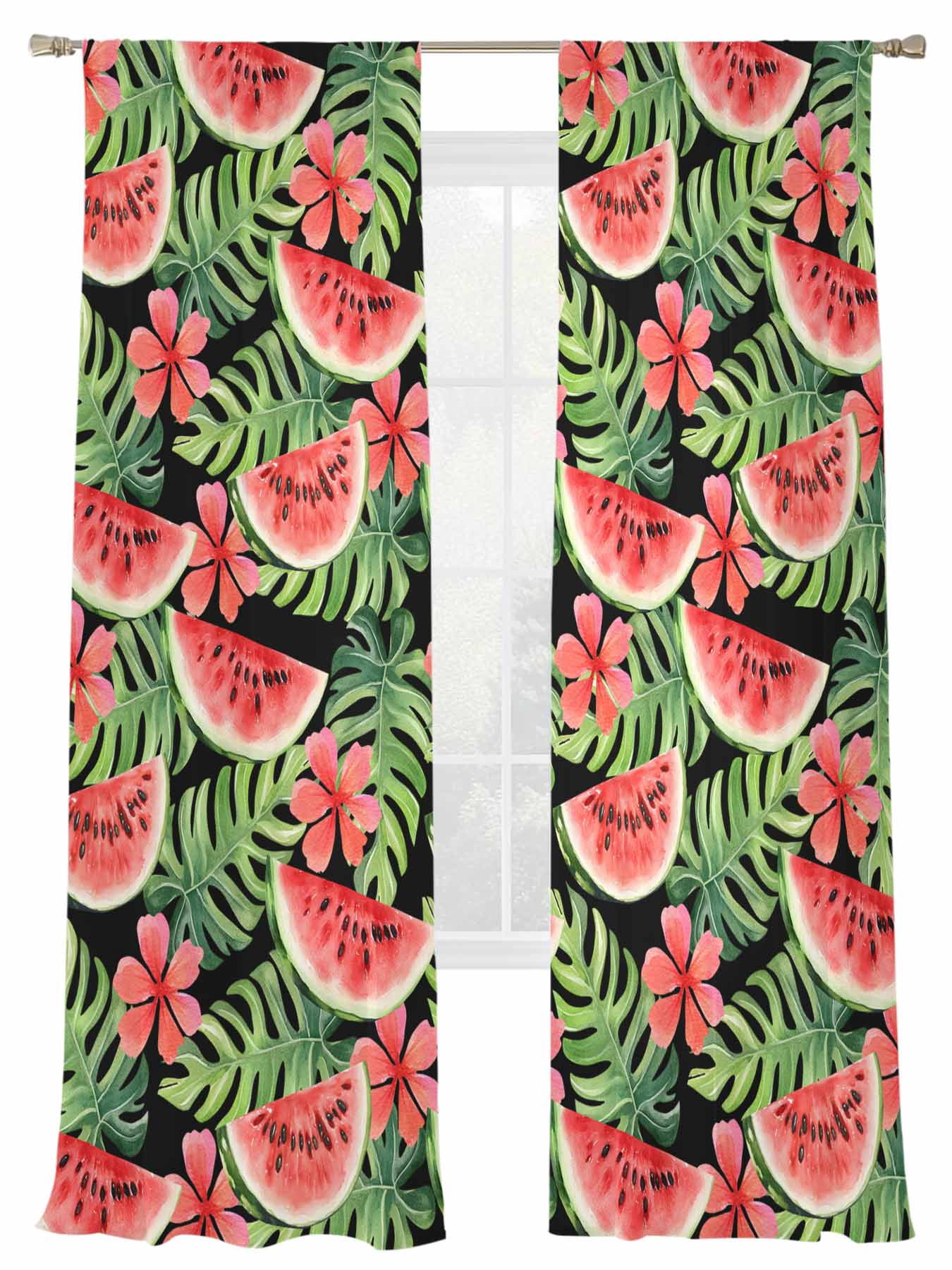 Summer Fruit Sheer Curtains 2 Panels Set Watermelon Flowers Leaves ...