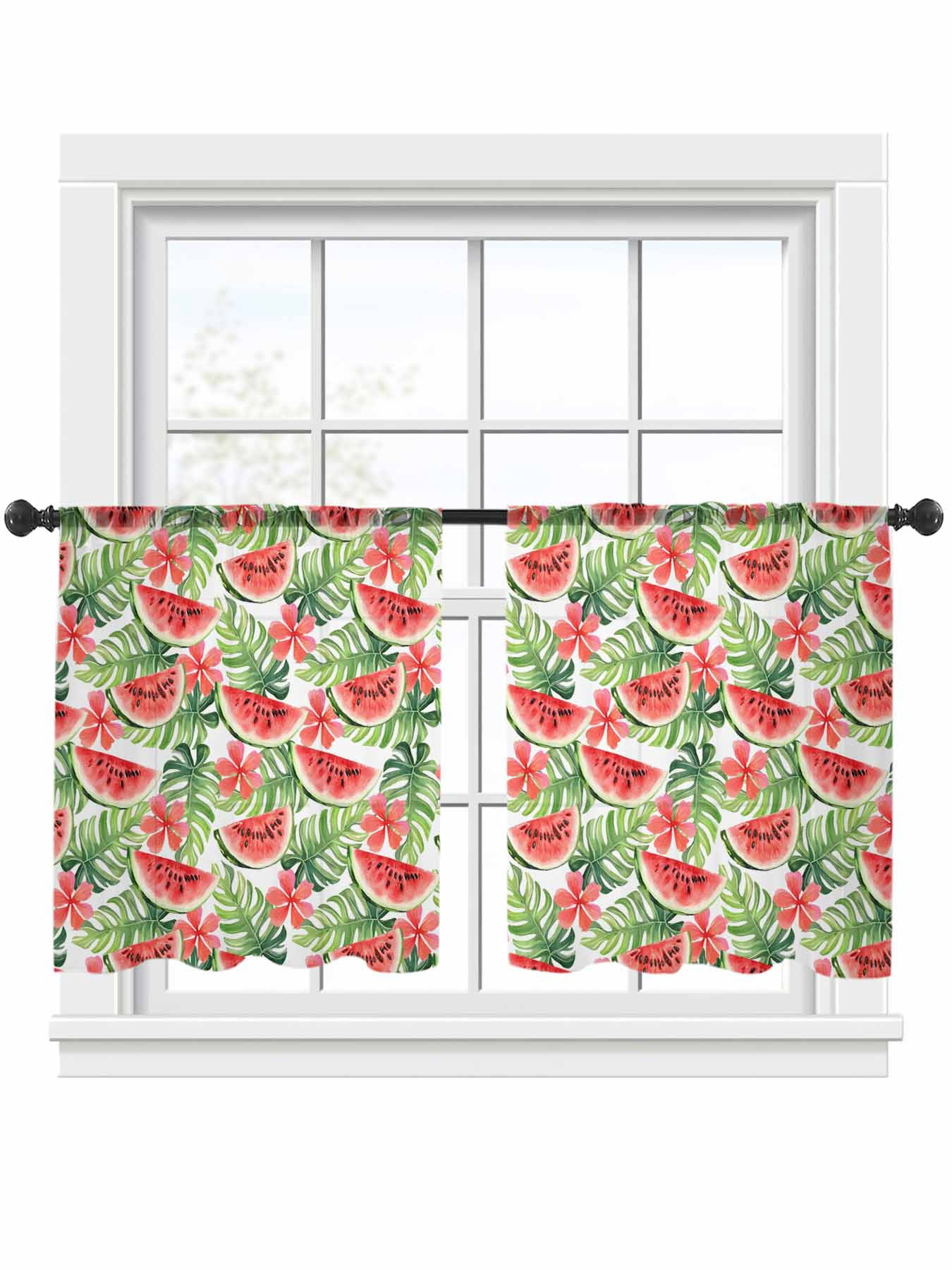 Summer Fruit Sheer Curtains 2 Panels Set Watermelon Flowers Leaves ...