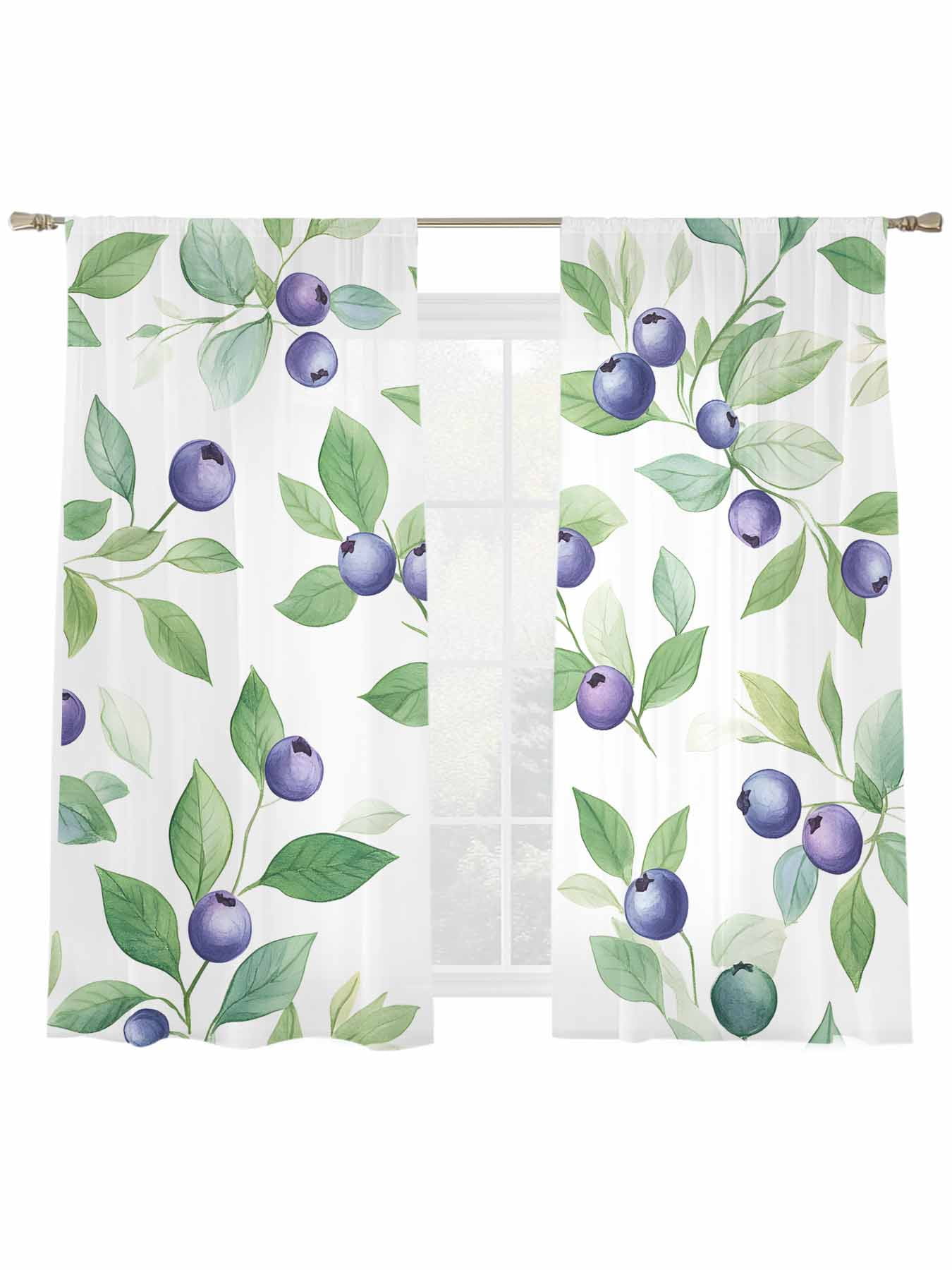 Summer Fruit Sheer Curtains 63 Inch Long 2 Panels, Watercolor Purple ...