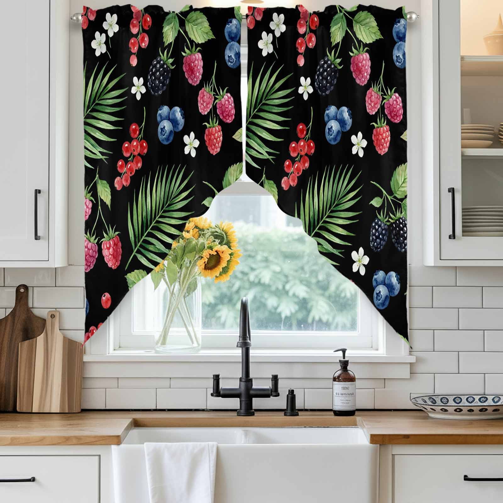Summer Fruit Swag Curtain Valance for Windows, Blueberry White Flowers ...