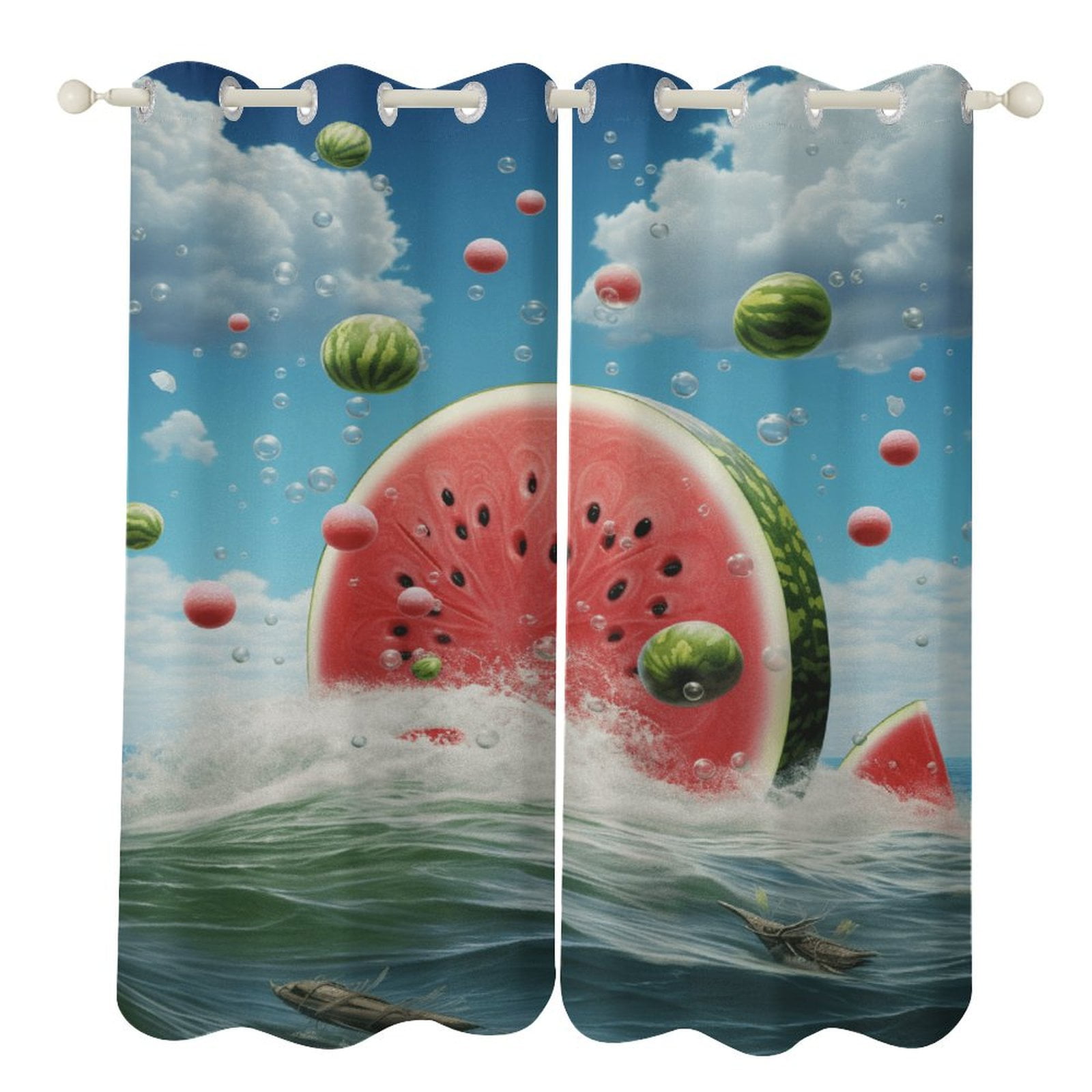 Summer Fruit Watermelon 2 Panel Curtain Set, Watercolor Painting Window ...