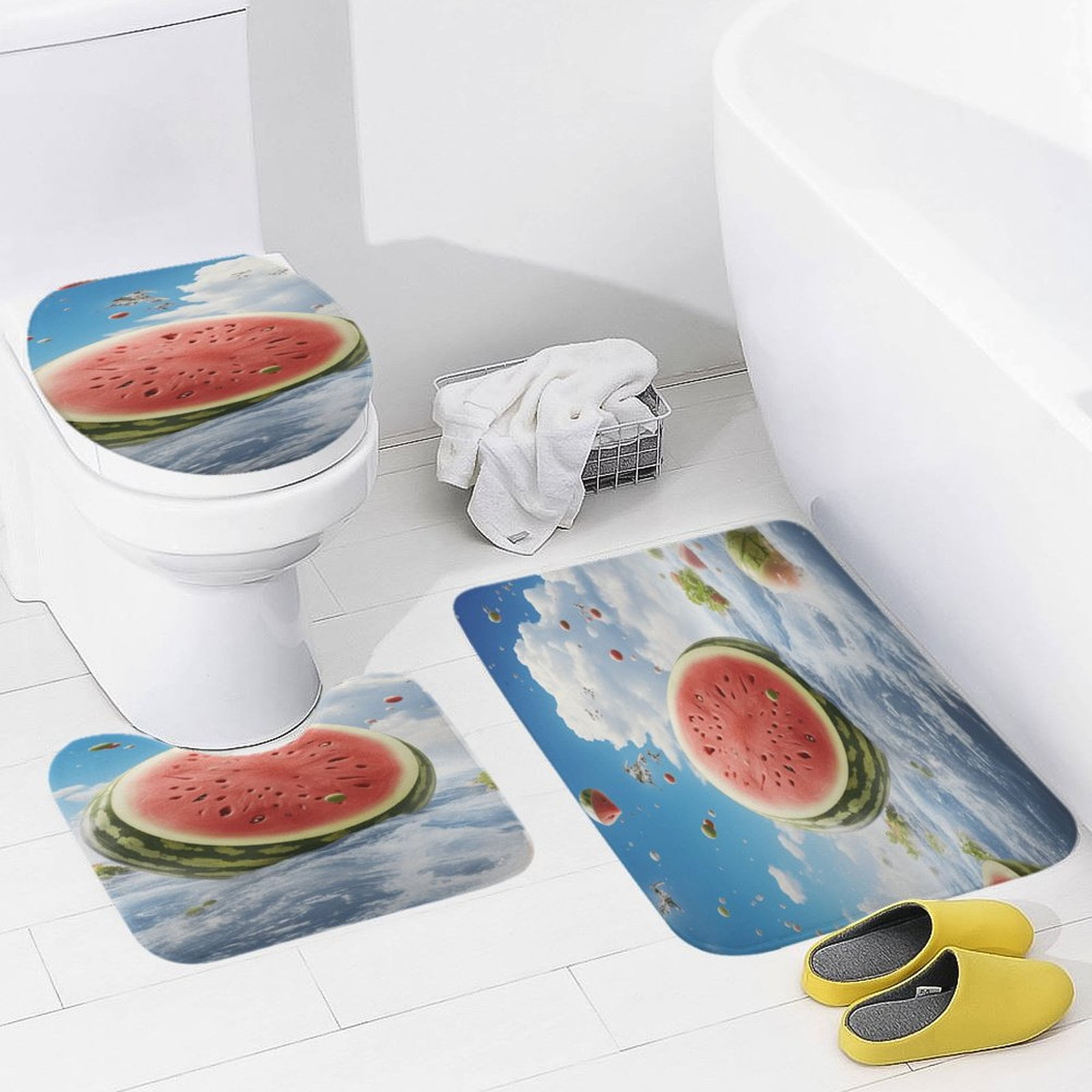 Summer Fruit Watermelon Bathroom Mats Set 3-piece Bath Mats , Floor Rug ...