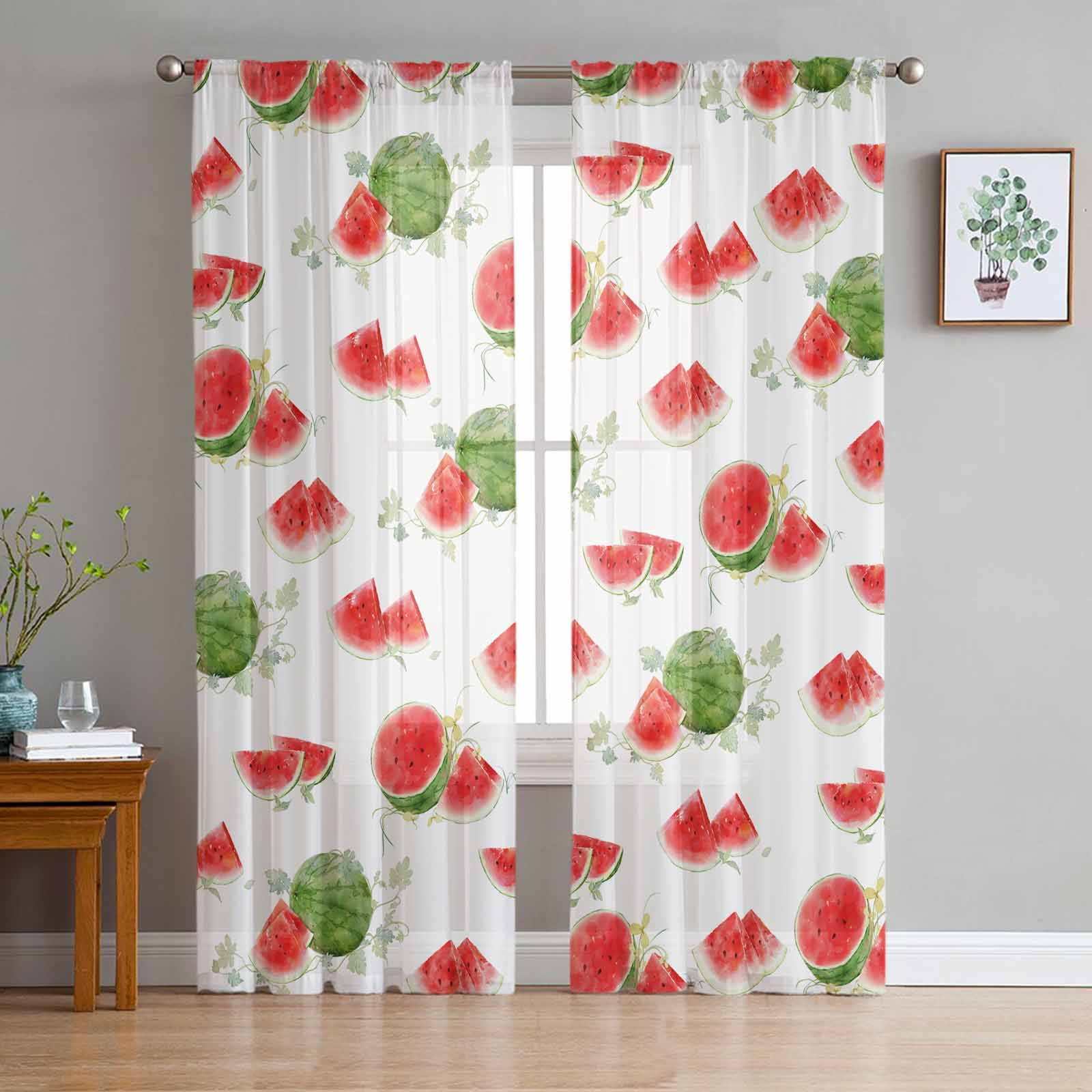 Summer Fruit Watermelon Red Green Sheer Curtains for Living Room ration ...