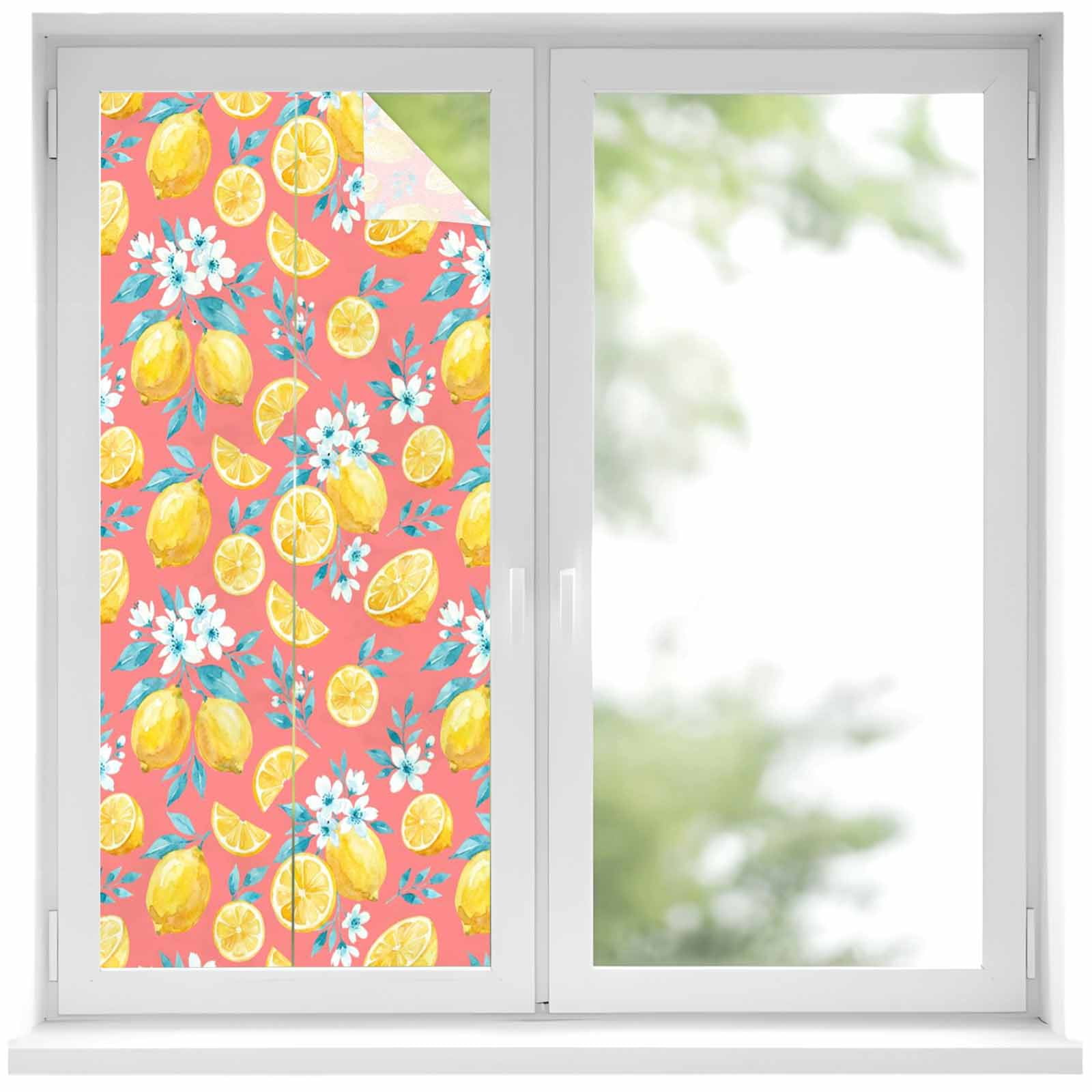 Summer Fruit Window Privacy Film, Watercolor Lemon Cute Frangipani Blue ...