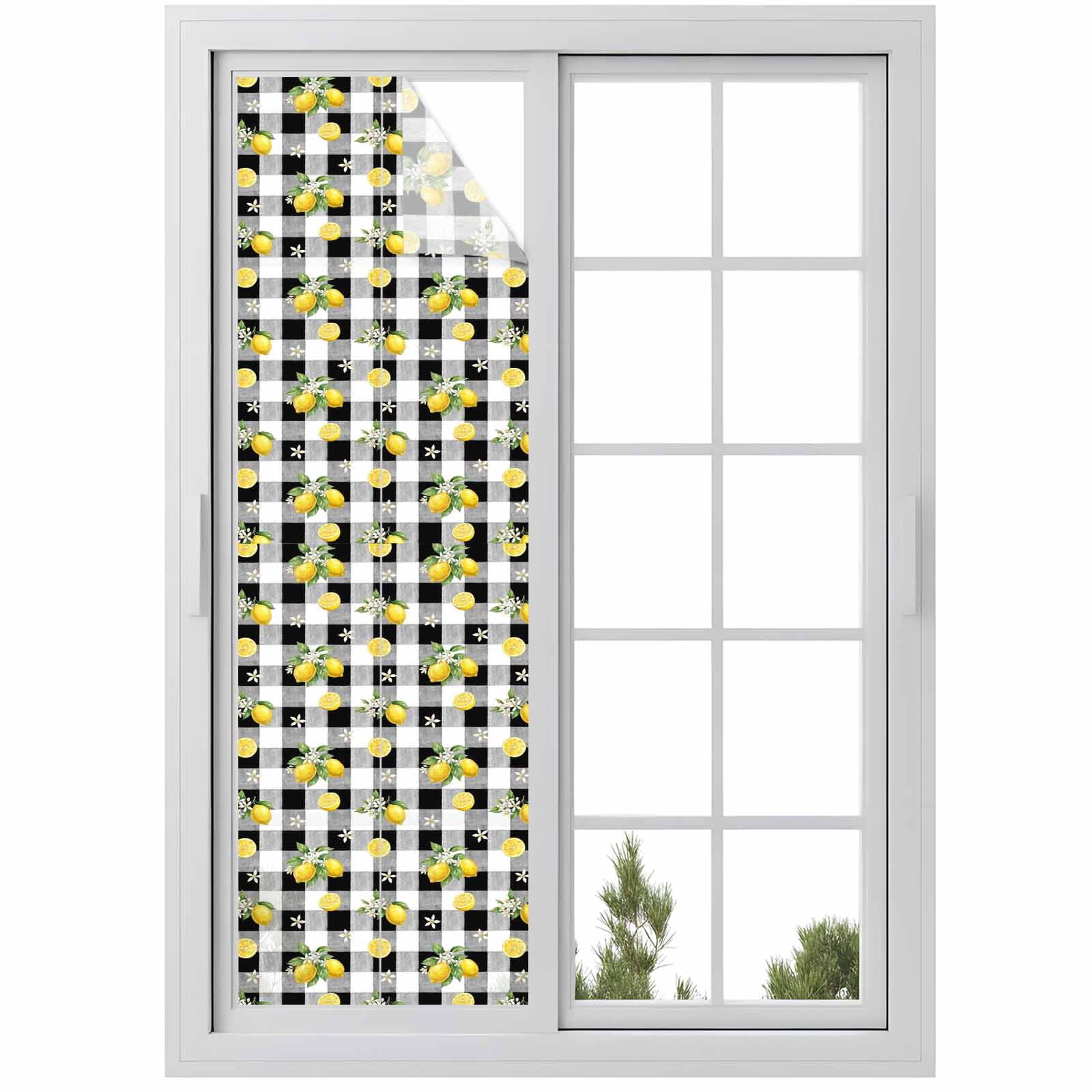 Summer Fruit Window Privacy Film, Watercolor Yellow Lemon Rustic Flower ...