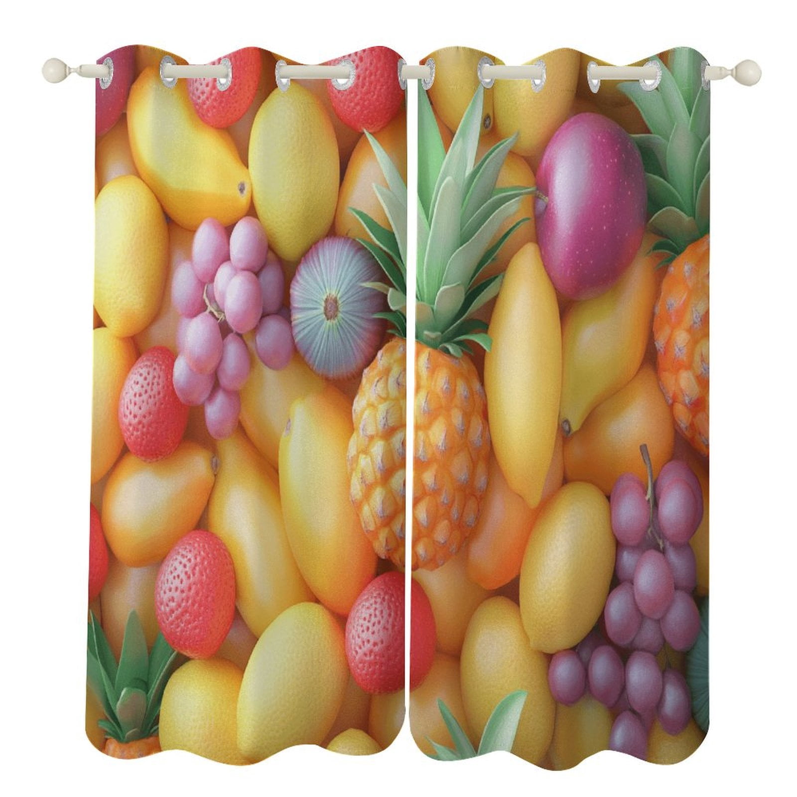 Summer Fruits 2 Panel Curtain Set, Watercolor Painting Window Treatment ...