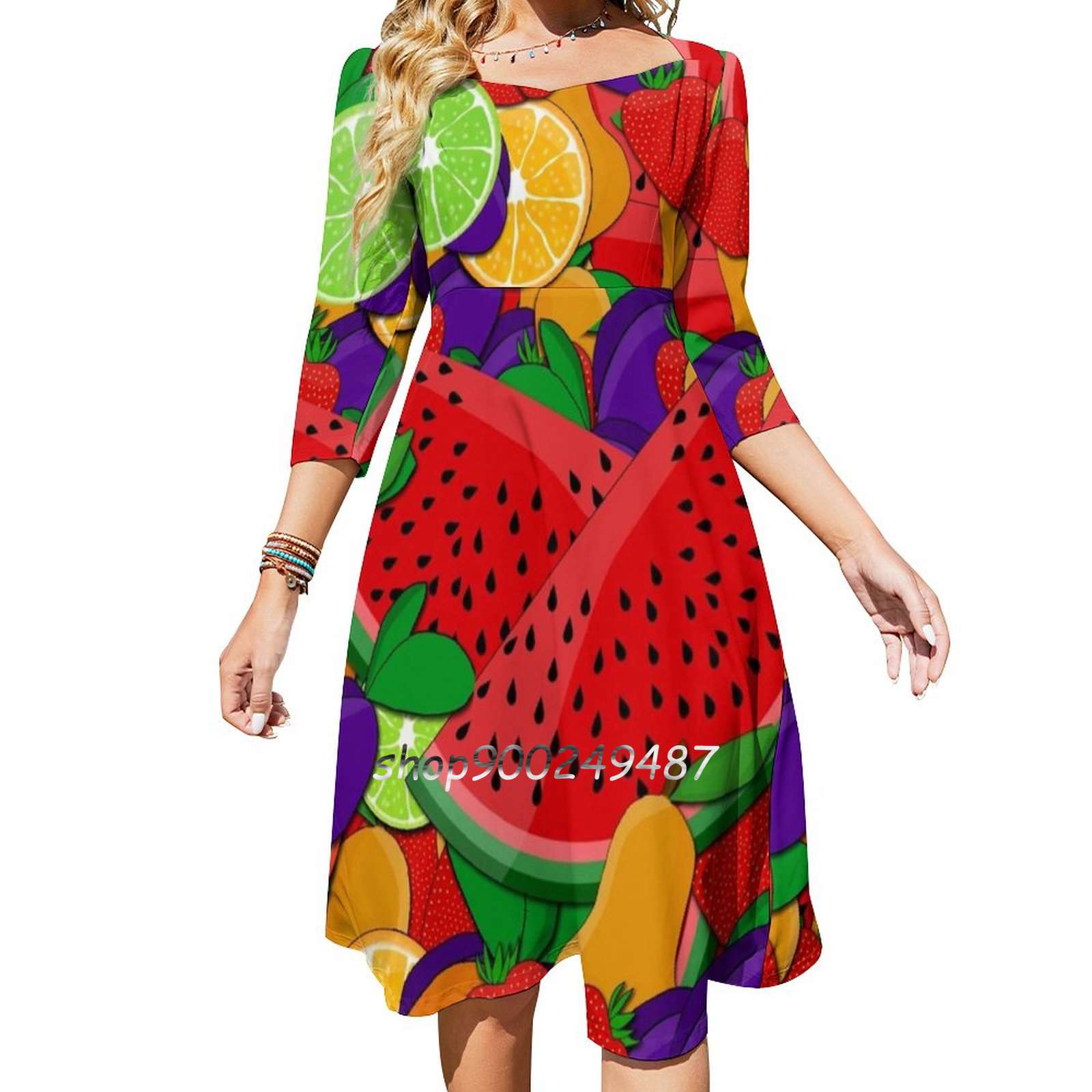 Summer Fruits Evening Party Dresses Midi Sexy Dress Female Sweet One ...