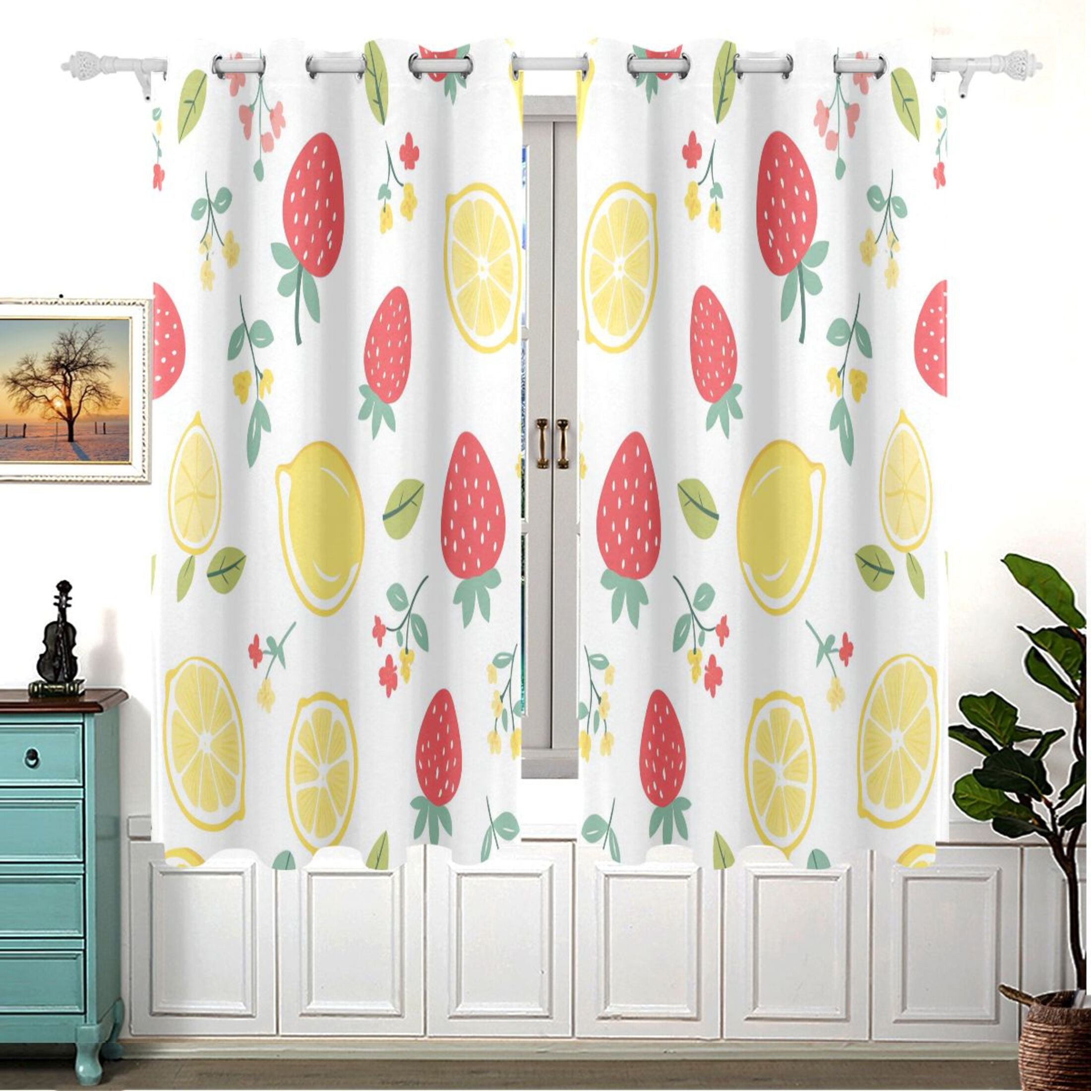 Summer Fruits Pattern 63x55in Window Curtain Panels 63x55in 2-Piece ...