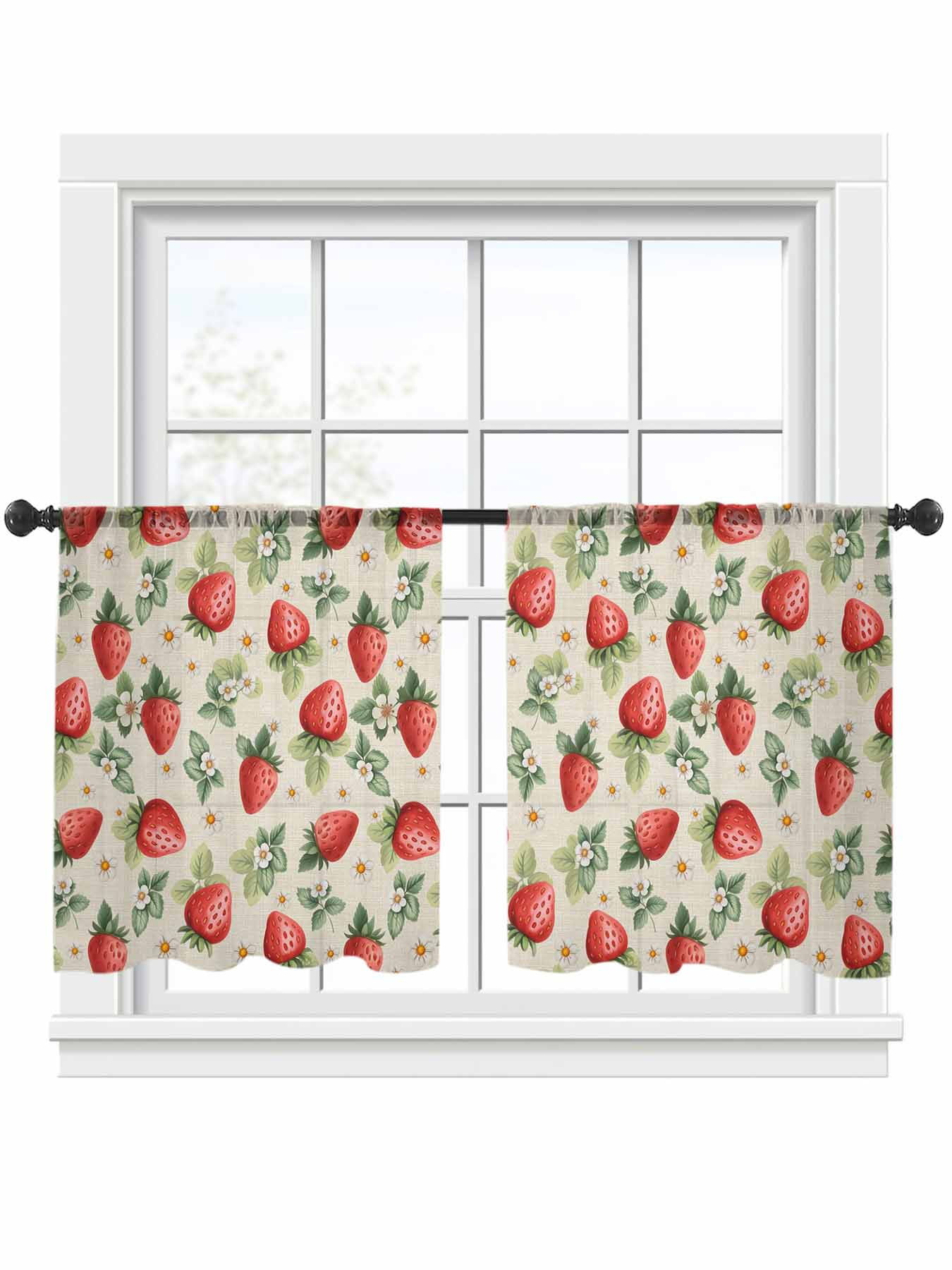 Summer Fruits Sheer Curtains 2 Panels Set Watercolors Strawberries ...